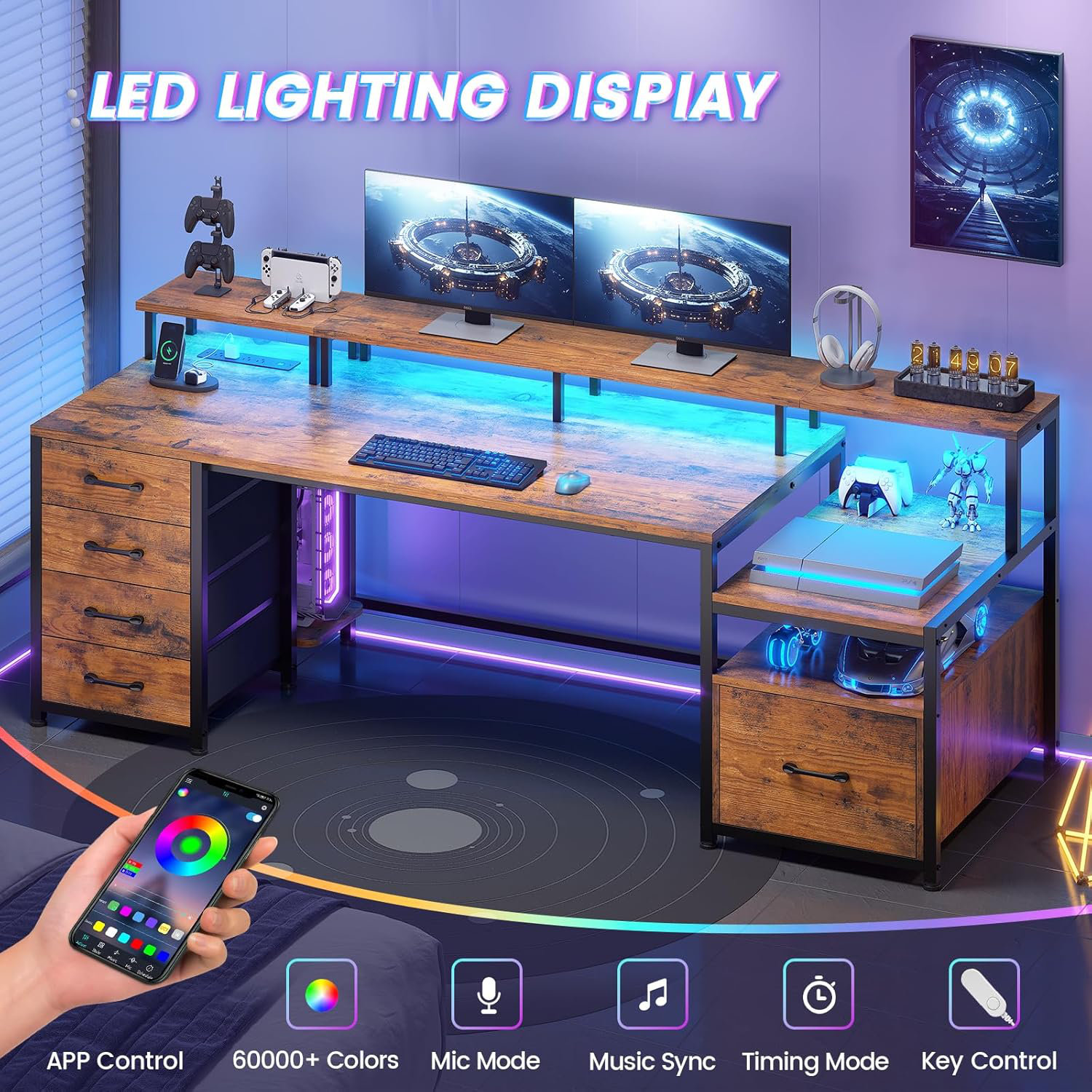 Wrought Studio™ 75'' Large Computer Desk with File Drawer & Power ...