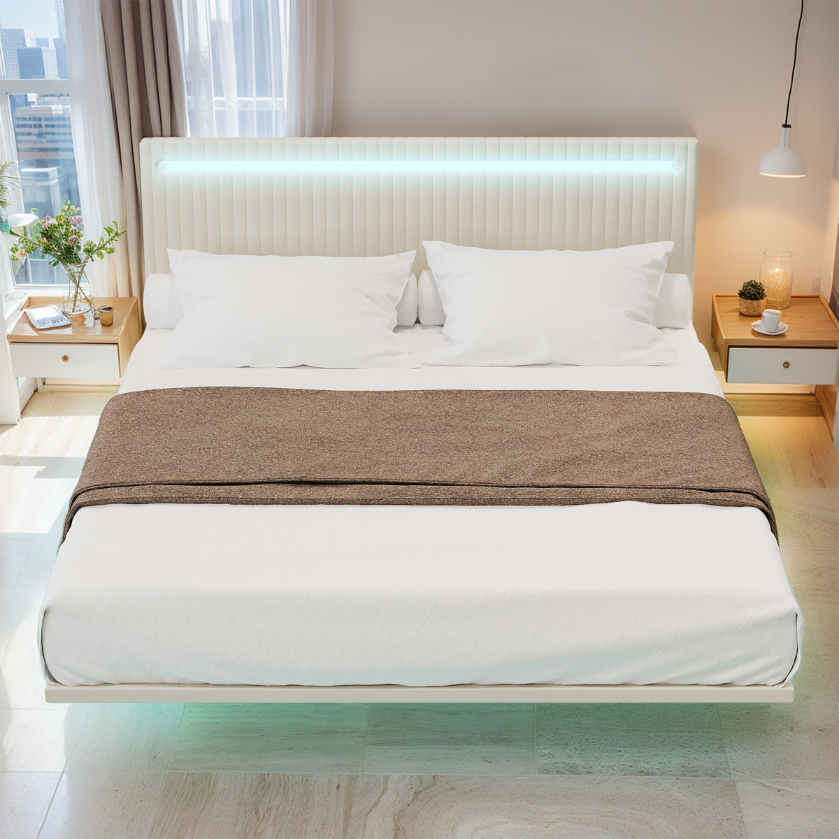 Wrought Studio™ Modern Floating Bed Frame With Vertical Channel Tufted ...