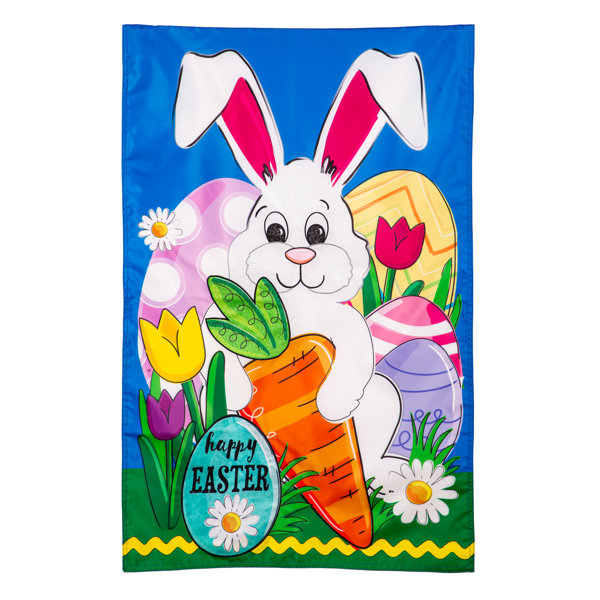 The Holiday Aisle® Happy Easter Bunny and Carrot Applique House Flag ...