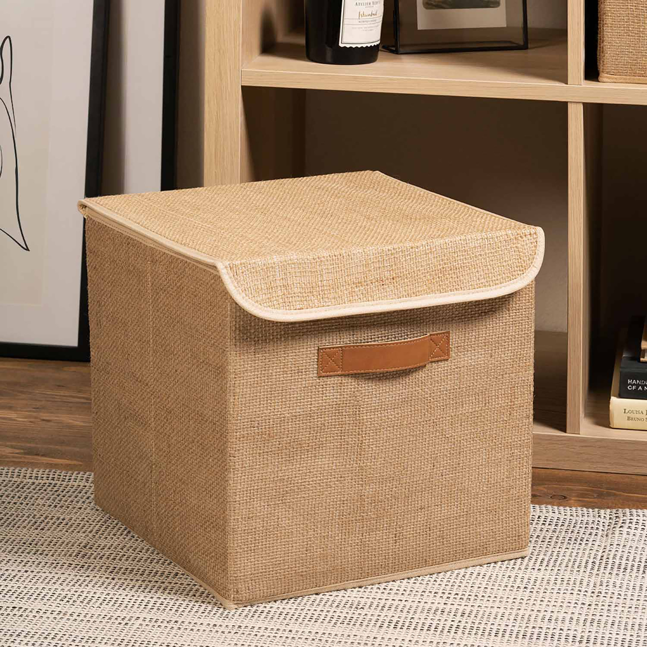 Ocean Home Textile Natural Jute Storage Box with Lid, Foldable Storage ...