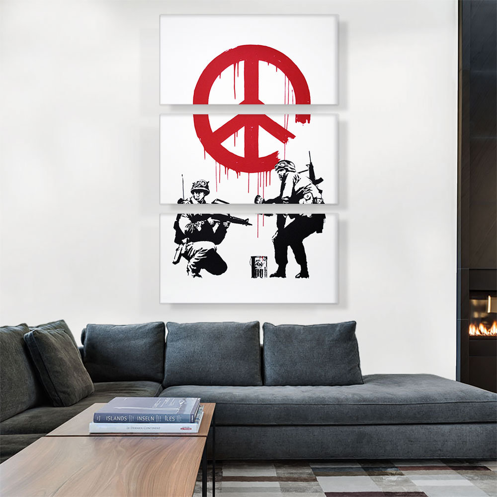 ARTCANVAS Soldiers Painting Peace Sign by Banksy - 3 Piece Wrapped ...
