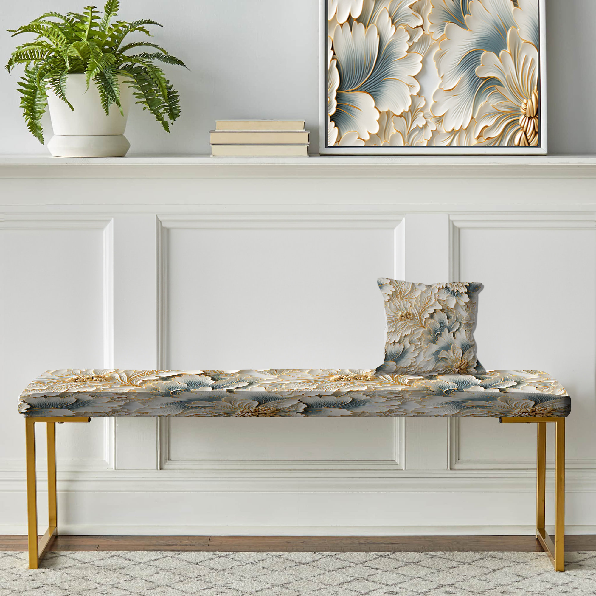 Design Art Beige Frosty Drift Experience - Marble Upholstered Gold ...