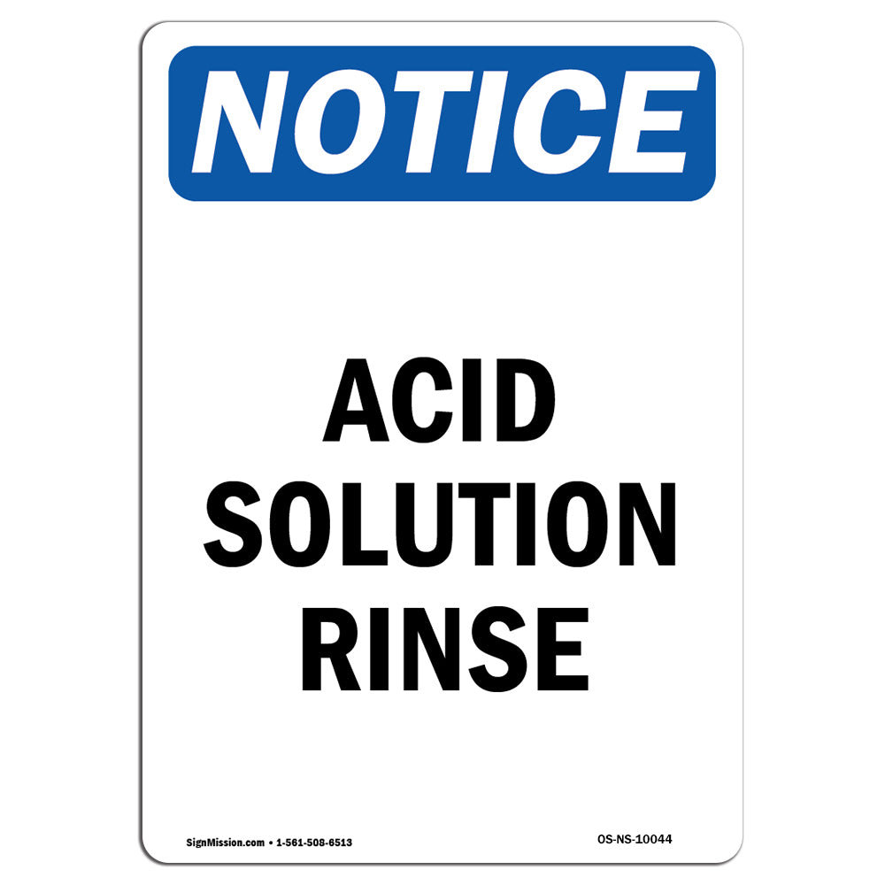 SignMission OSHA Notice - Acid Solution Rinse Sign | Heavy Duty Sign Or ...