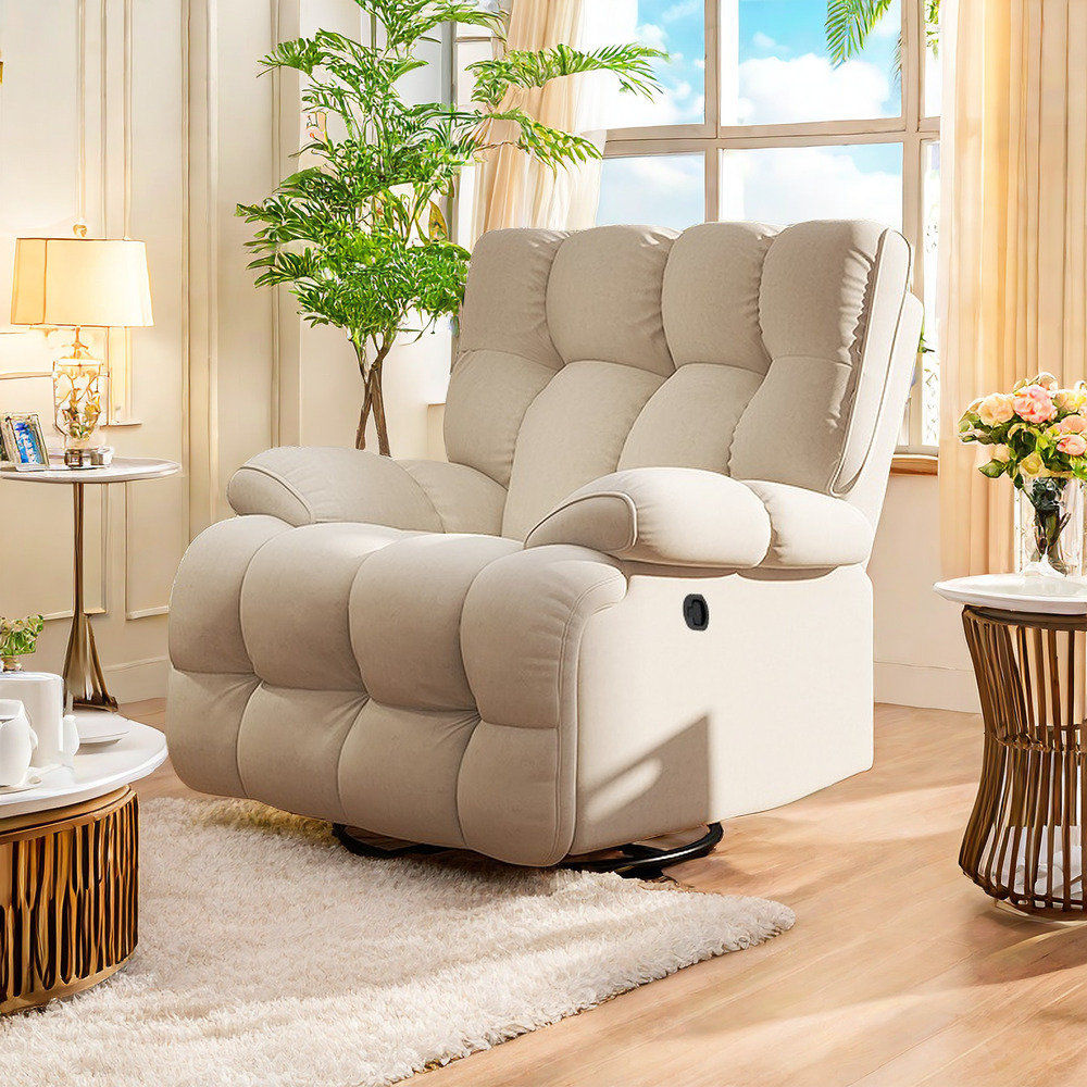 Hokku Designs 360-Degree Swivel Recliner With Wide Seat Upholstered ...
