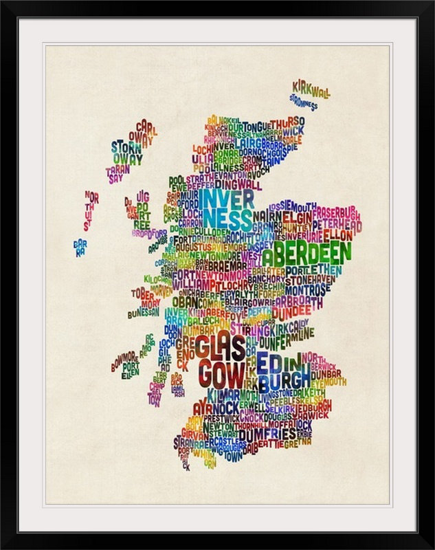 Ebern Designs Francy 'Scotland Typography Text Map' by Michael Tompsett ...