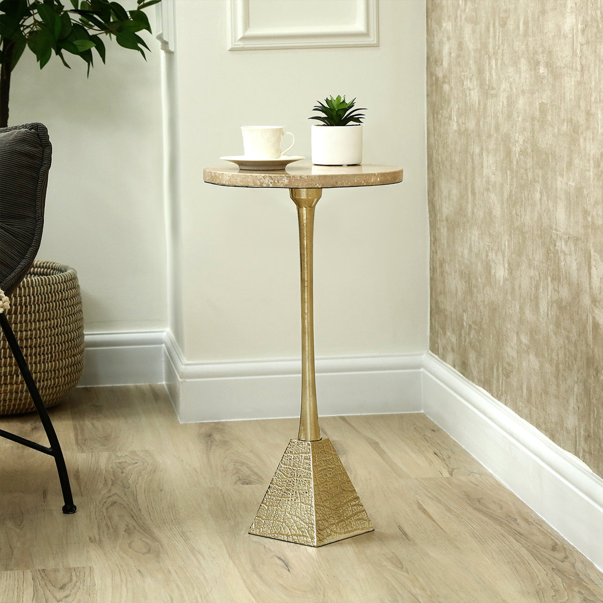Metro Lane Marble Top Round End Table for Living Room Furniture, 55cm ...
