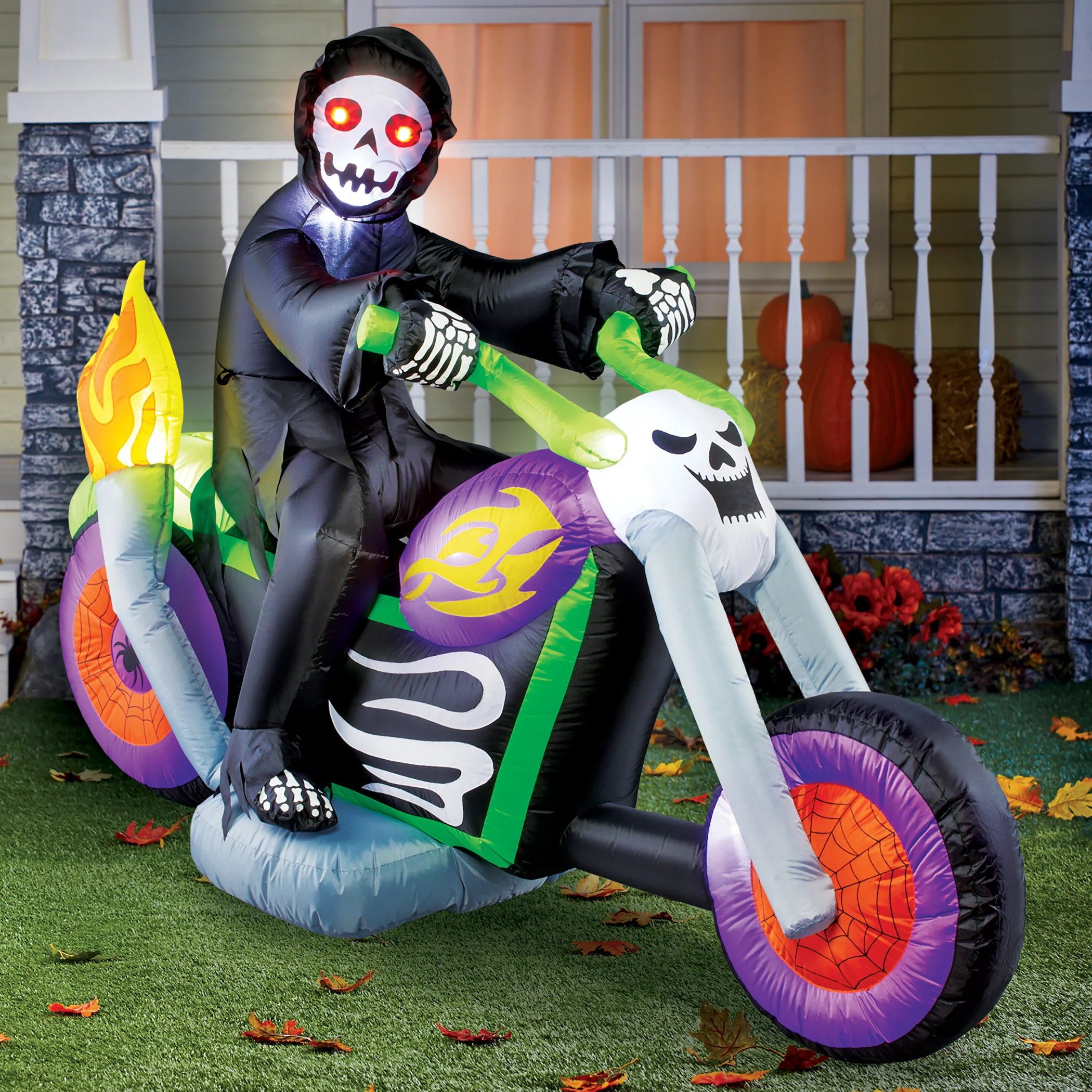 Ivy Bronx Grim Reaper Motorcycle Light Up Halloween Inflatable ...