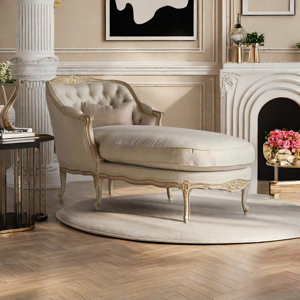 Axis Living Vintage Solid Wood Indoor Chaise Lounge Upholstered Chaise ...