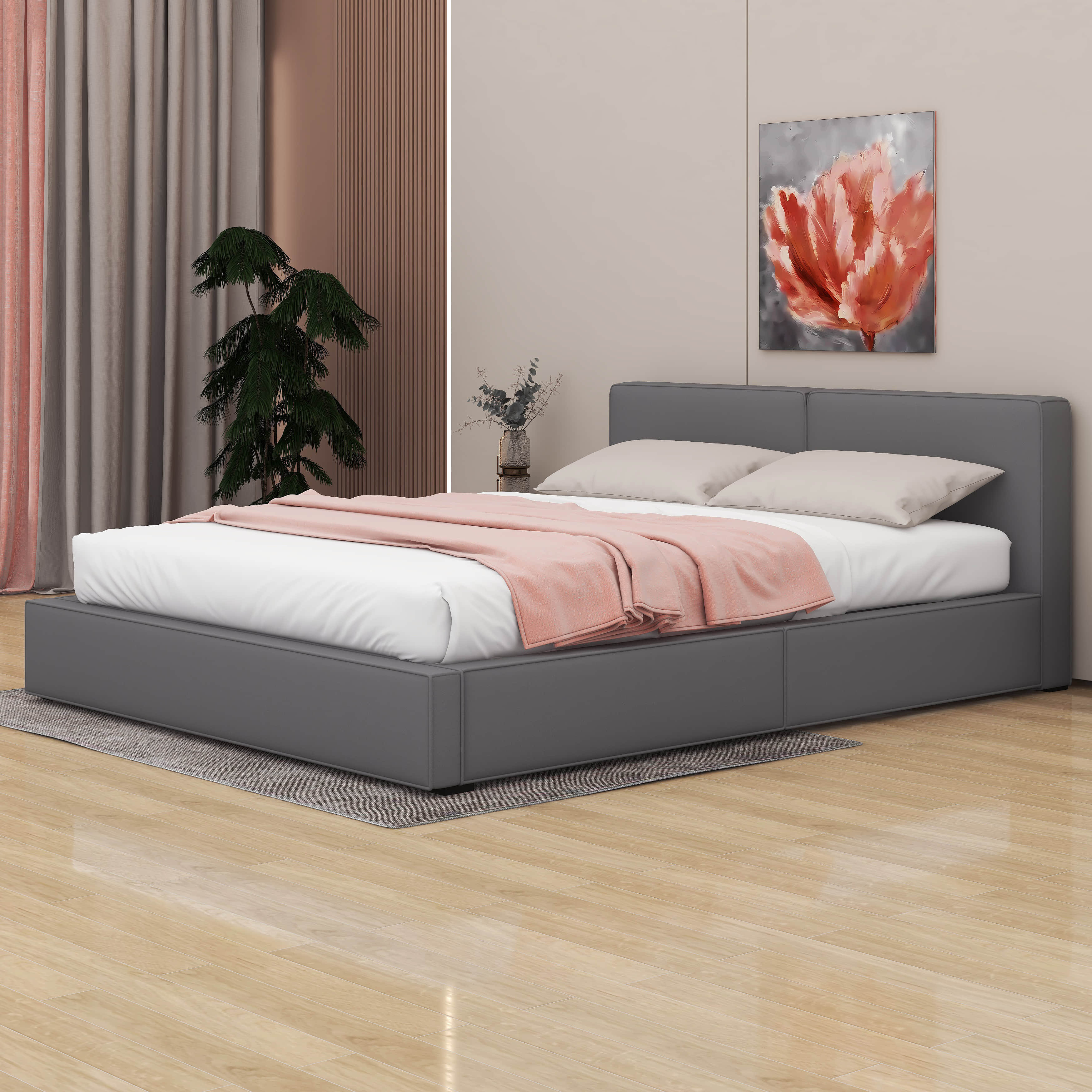 Mercer41 Styles Queen Size Upholstered Grounded Bed With Velvet Fabric ...