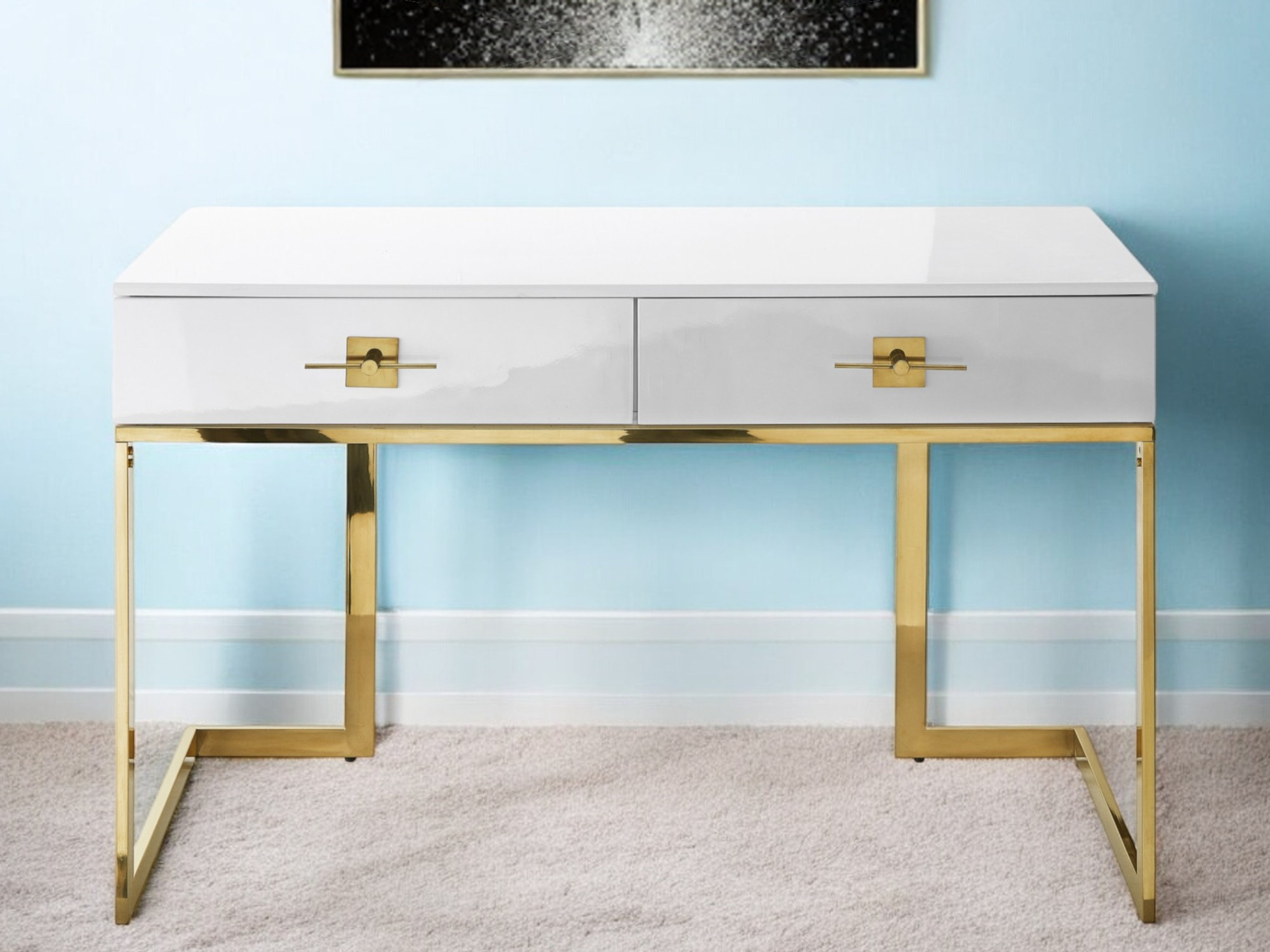 HomeRoots 47" White and Gold Writing Desk With Two Drawers | Wayfair