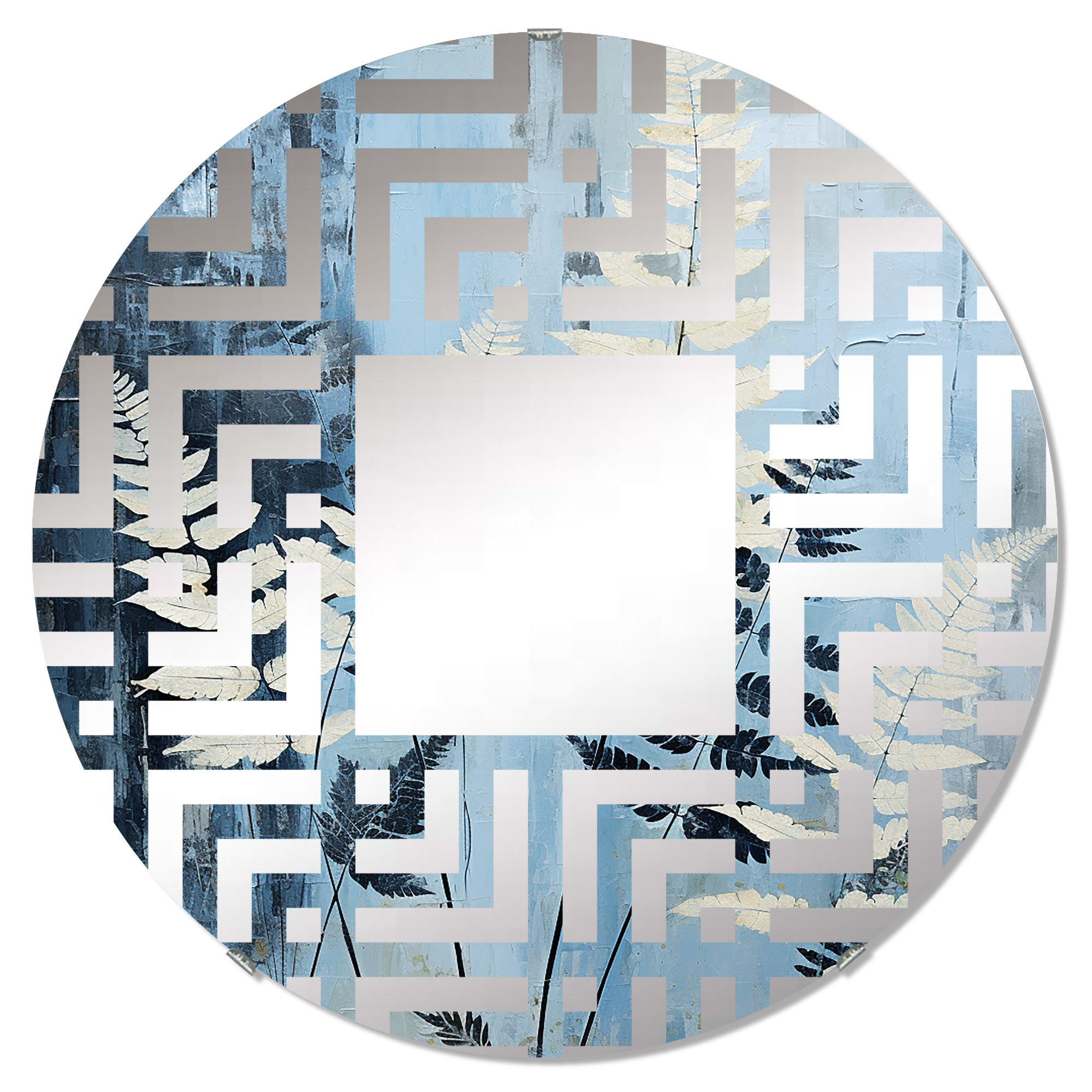 East Urban Home Blue Ferns Verdant Elegance - Maze Decorative Mirror ...