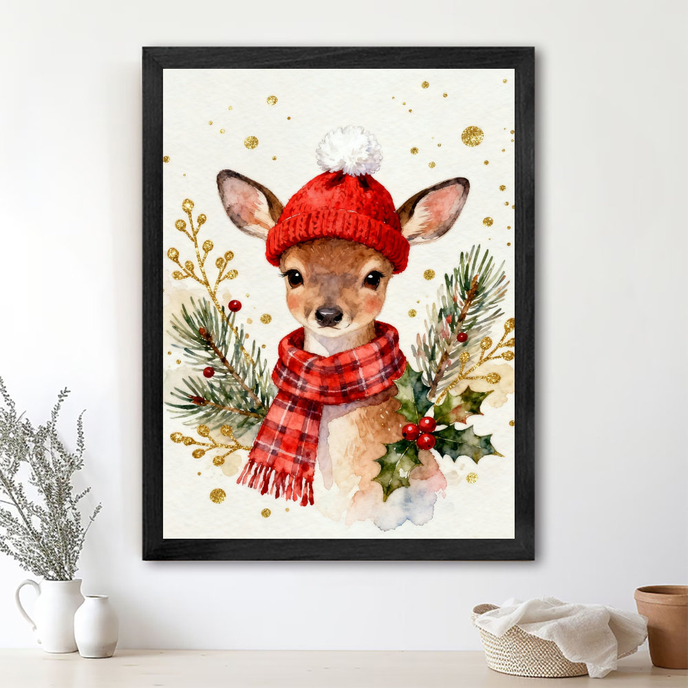 Charlton Home® Black Framed Vintage Sweet Christmas Doe Wall Art Retro ...