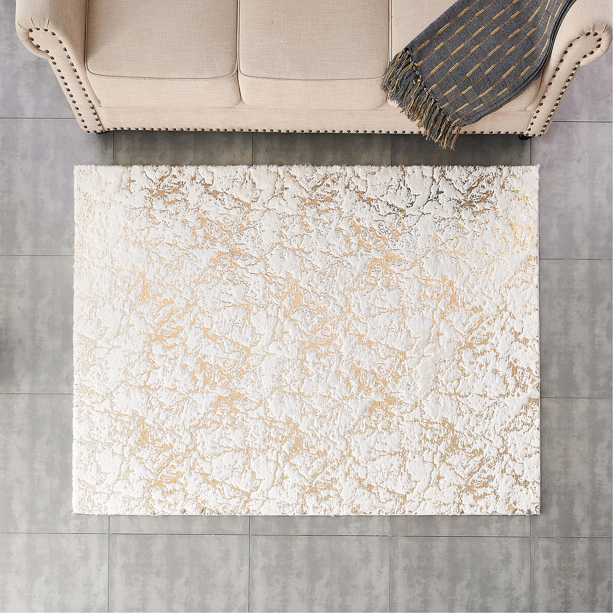 Brayden Studio® Luxury Machine Washable White Abstract Gold-Gilded ...