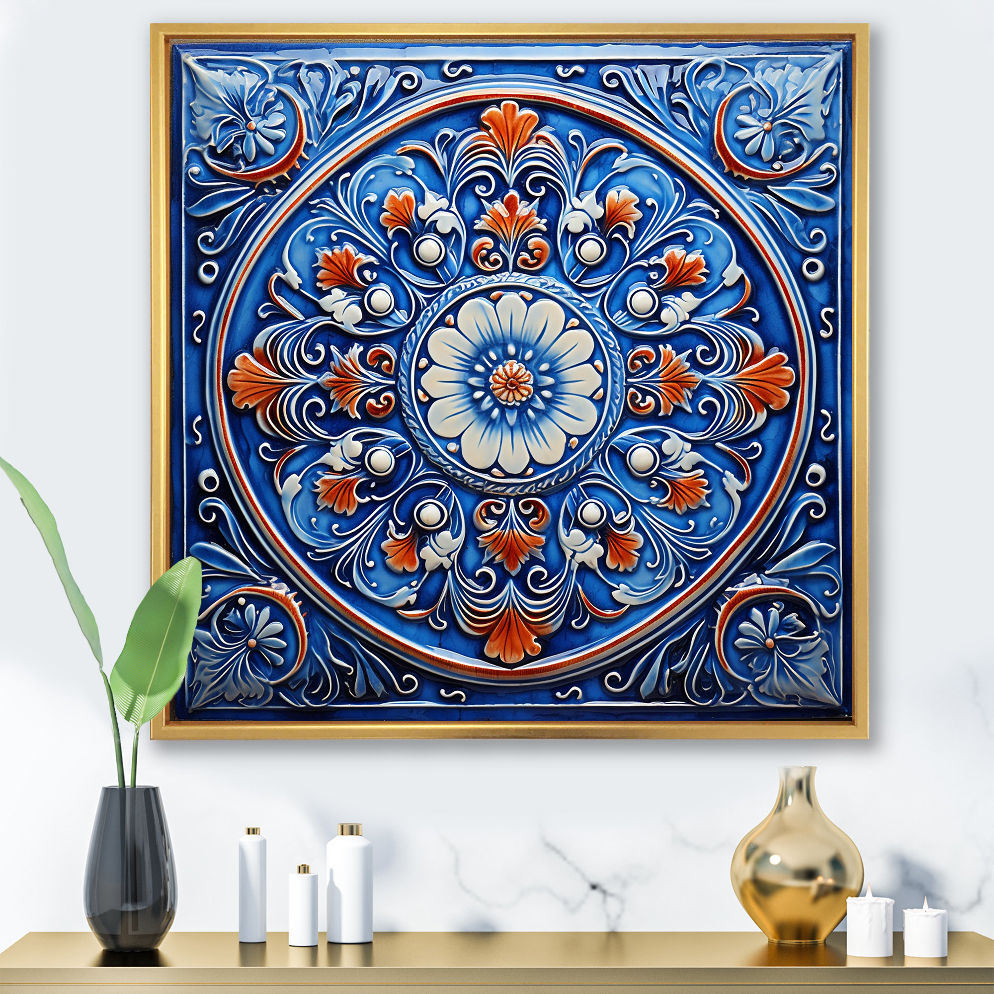 Winston Porter Floral Boho Blue And Orange Tile Mosaic 4 - Boho Tiles ...