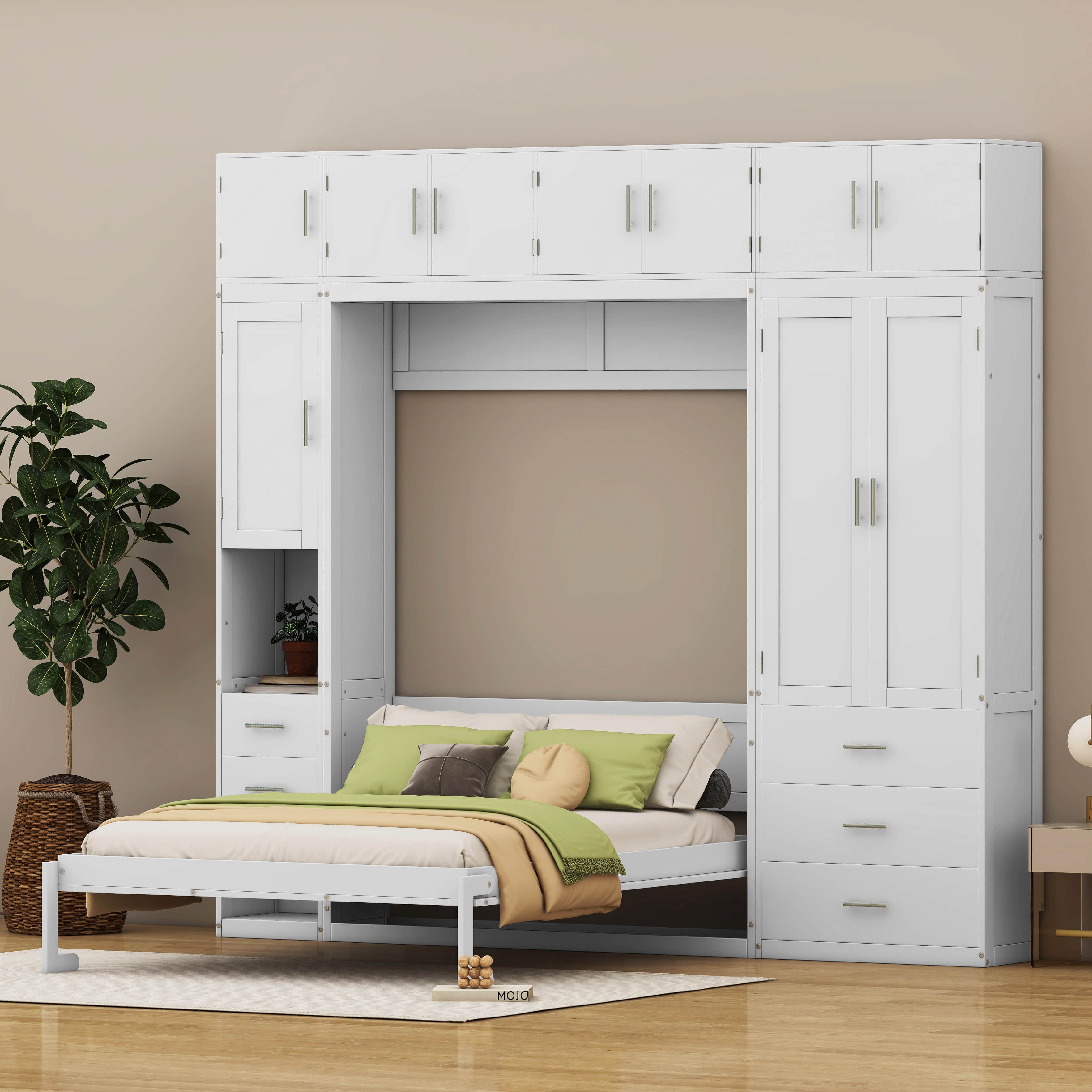 Hokku Designs Naisha Murphy Bed With Lockers And Wardrobes, With ...