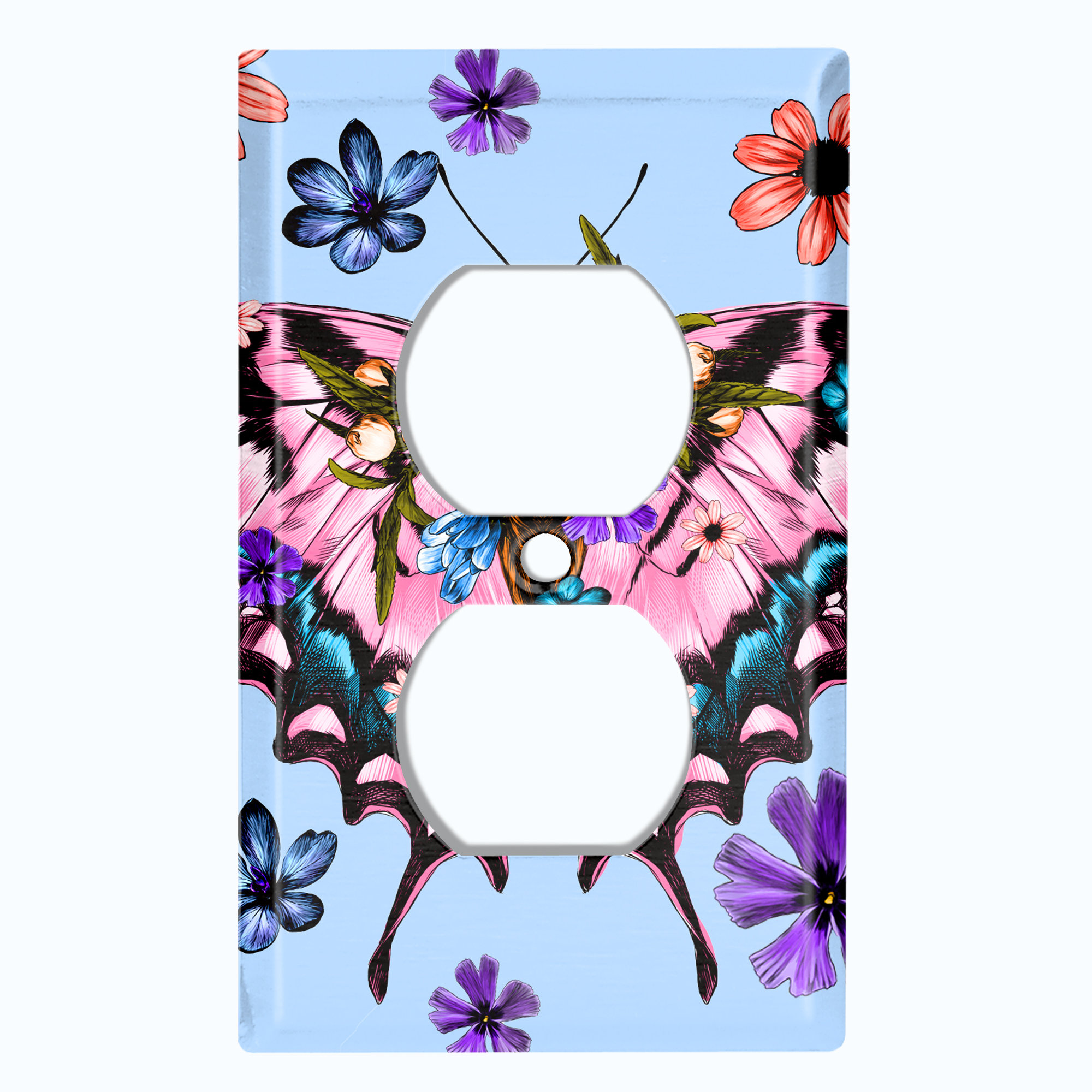 WorldAcc Metal Light Switch Plate Outlet Cover (Pink Butterfly Flowers ...