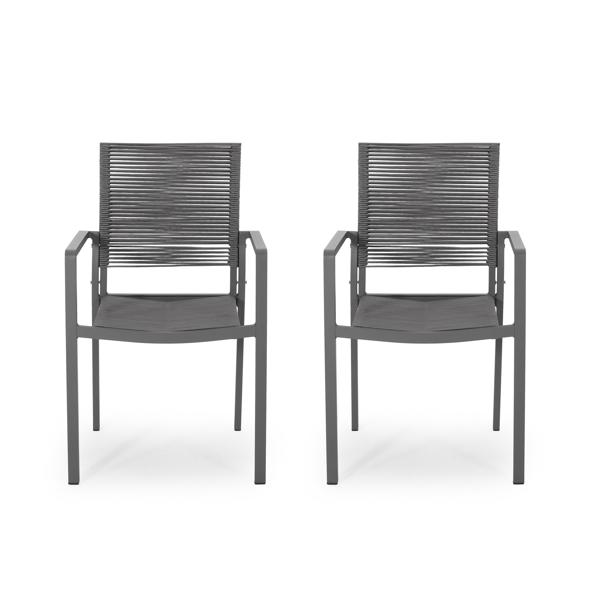 Latitude Run® Outdoor Modern Aluminum Dining Chair With Rope Seat (Set ...