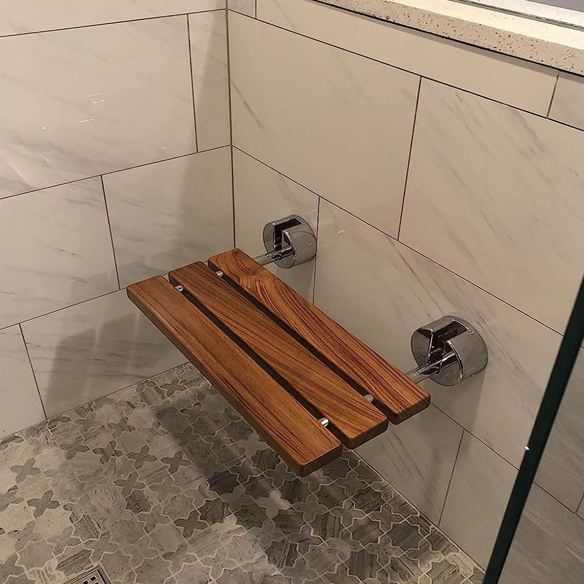 Hokku Designs 20" Teak Folding Shower Seat Wall Mounted,Fold Down ...