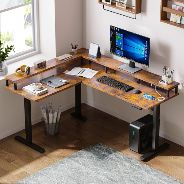 17 Stories Liyuan 59.06'' W Height Adjustable L-Shaped Standing Desk ...