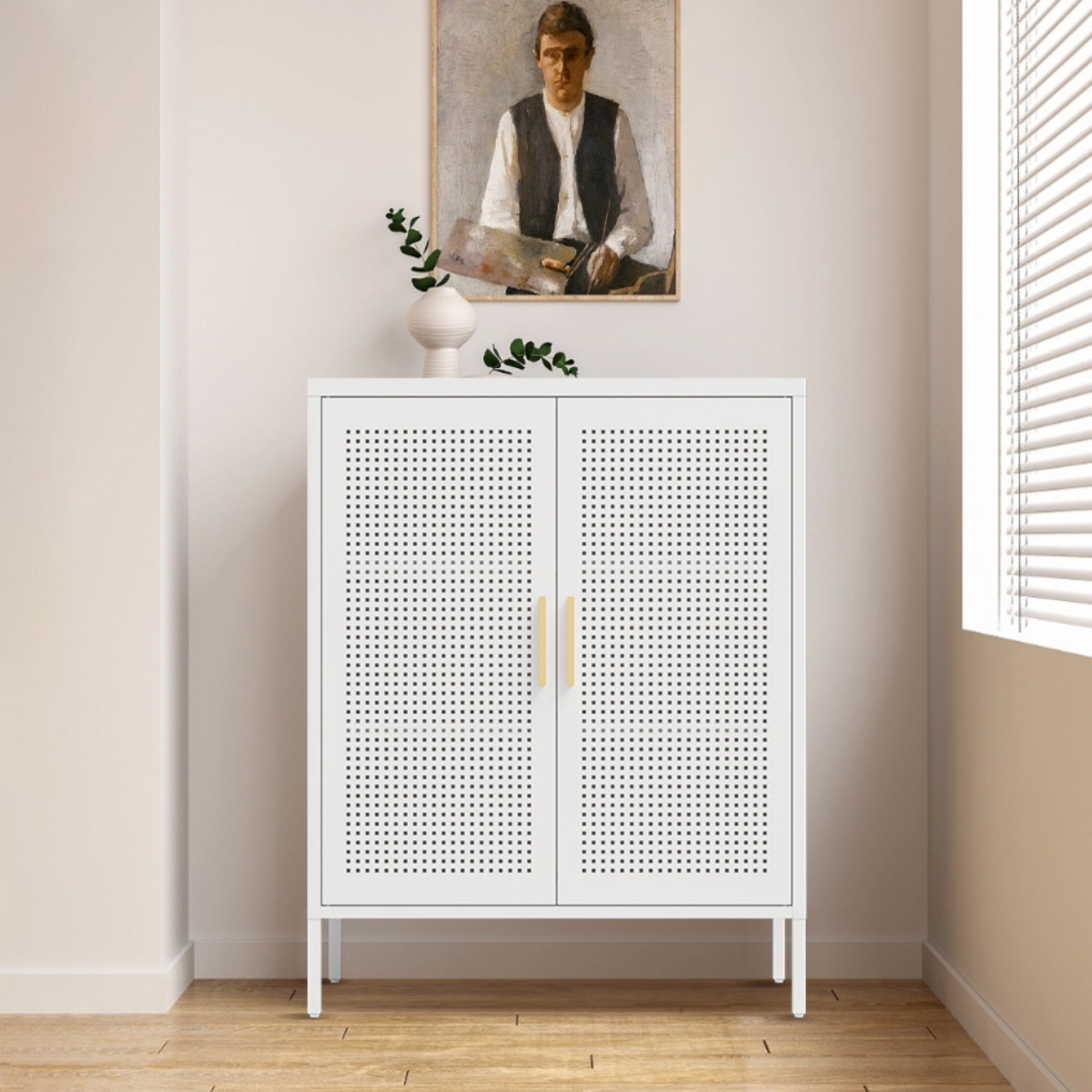 Ivy Bronx Metal Storage Cabinet With 2 Doors And 2 Adjustable Shelves, Steel Storage Cabinet For ...