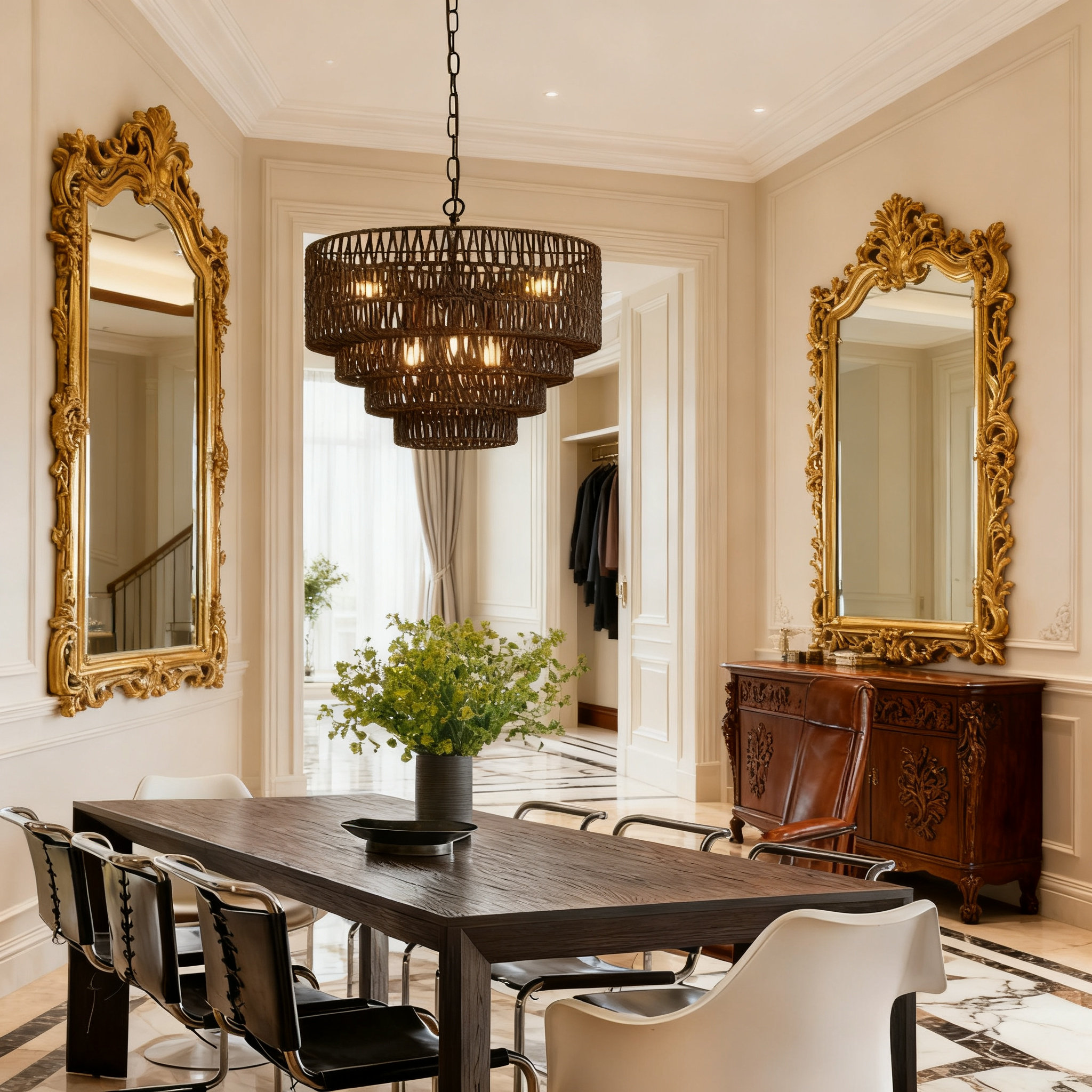 Everly Quinn Hand-Woven Rattan Chandelier With 6 Lights, Vintage ...