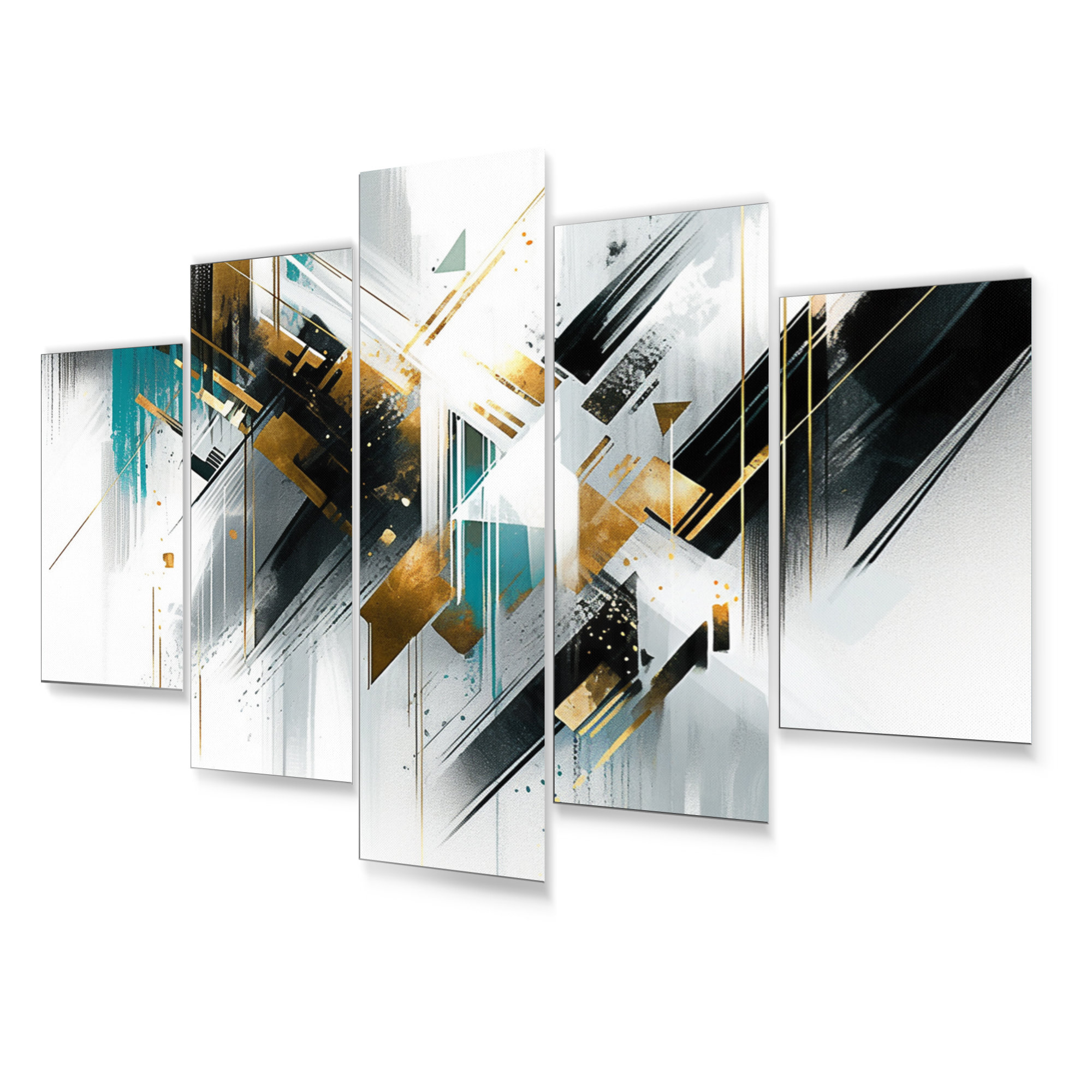 Mercer41 Teal Gold Cubist Kaleidoscope I - Cubism Metal Wall Decor Set ...