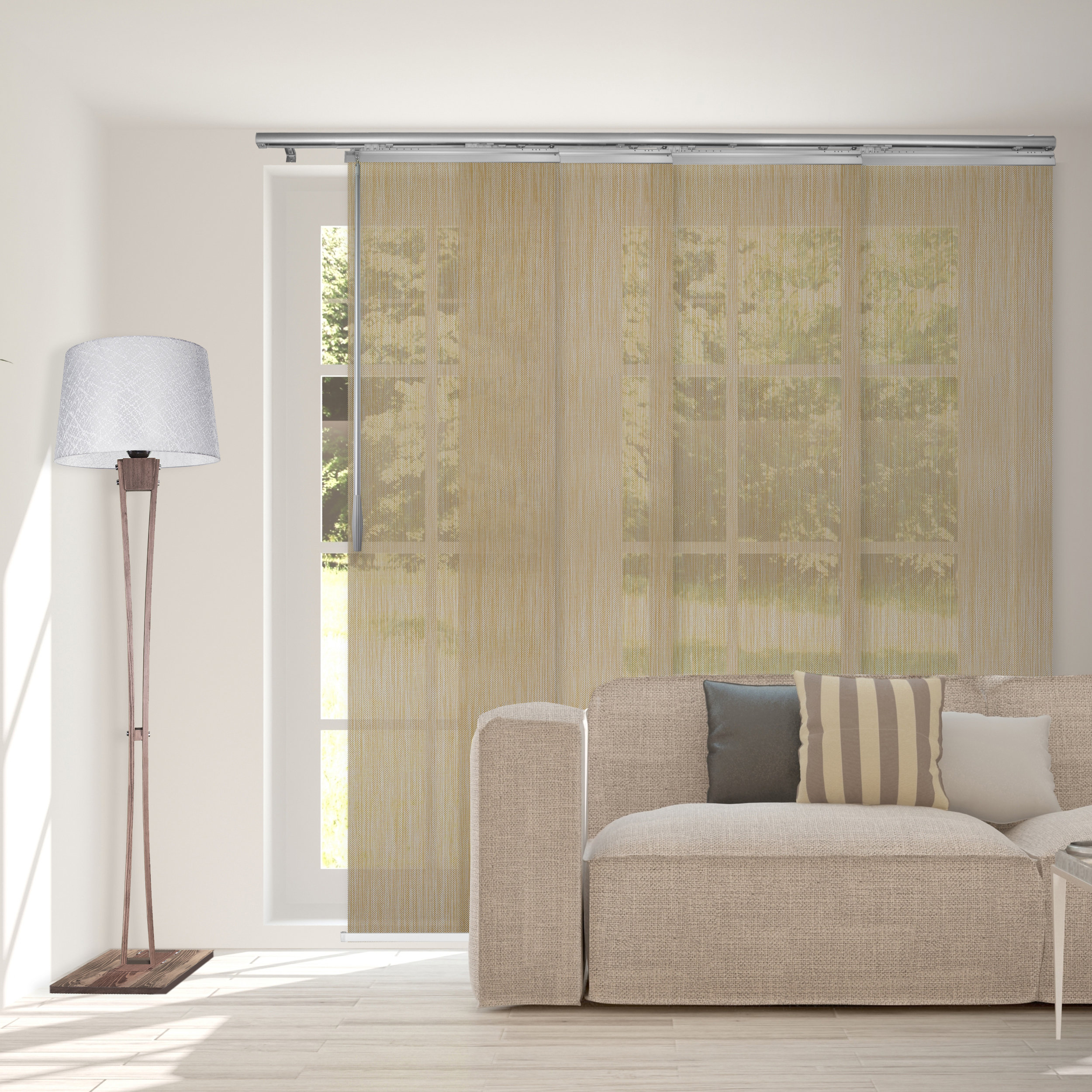 Rod Desyne Dappled Sand 4-Panel Single Rail Panel Track Extendable 48 ...