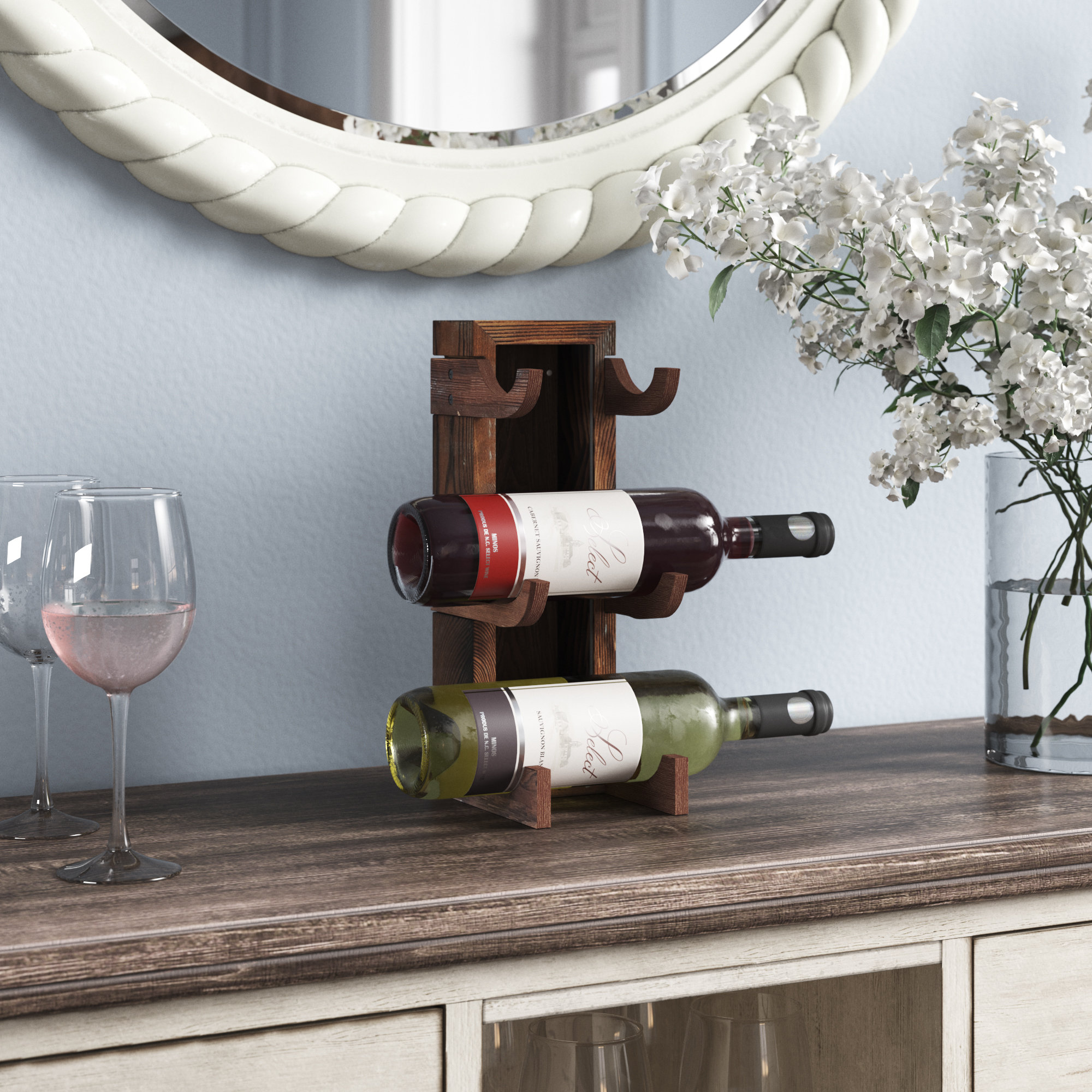 Lark Manor Diodorus 3 Bottle Solid Wood Wine Bottle Rack in Walnut ...