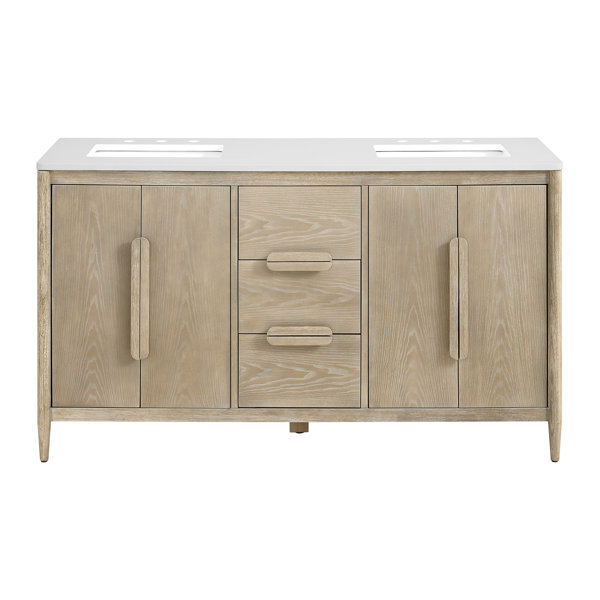 Highbury Furnishings 60" Double Bathroom Vanity In Whitewashed Ash ...