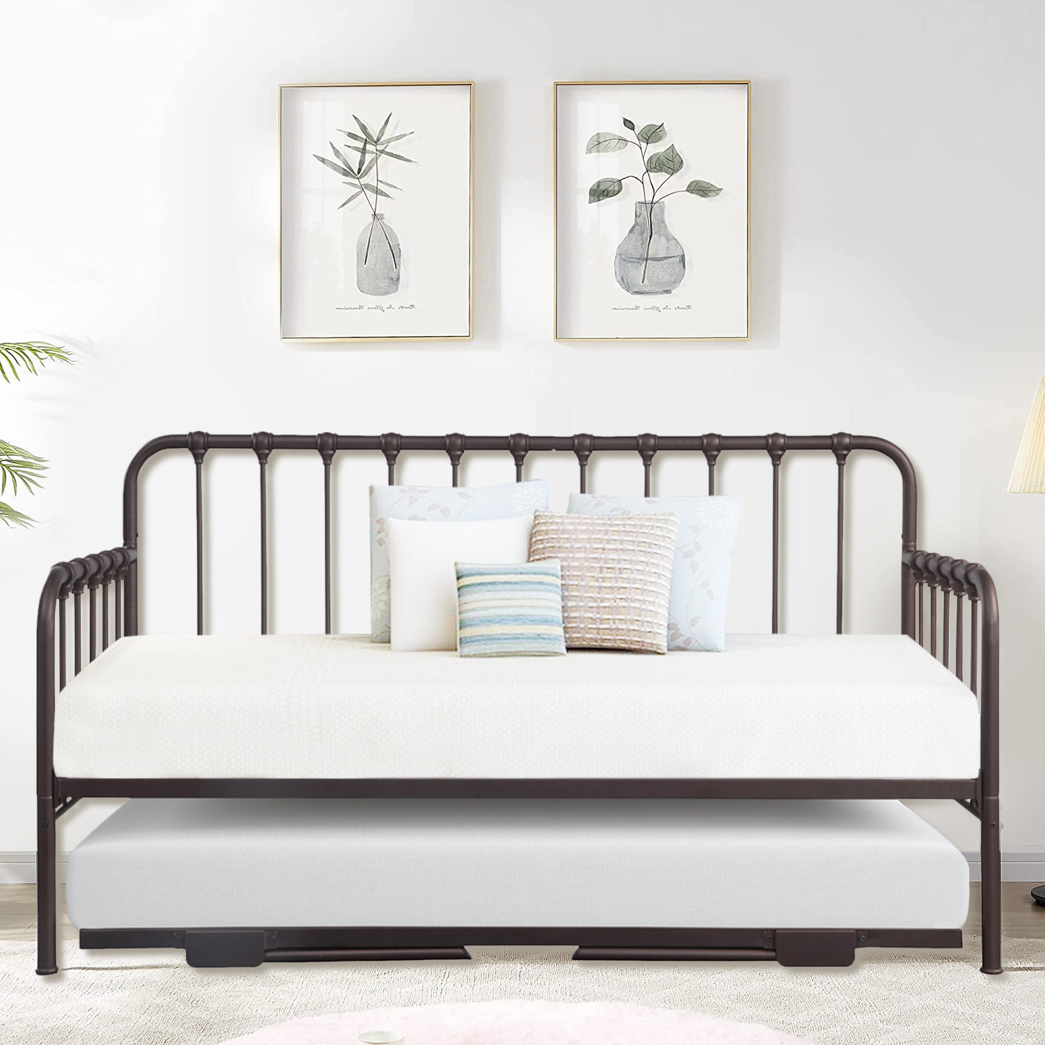 August Grove Czerska Modern And Simple Metal Twin Daybed With Trundle ...