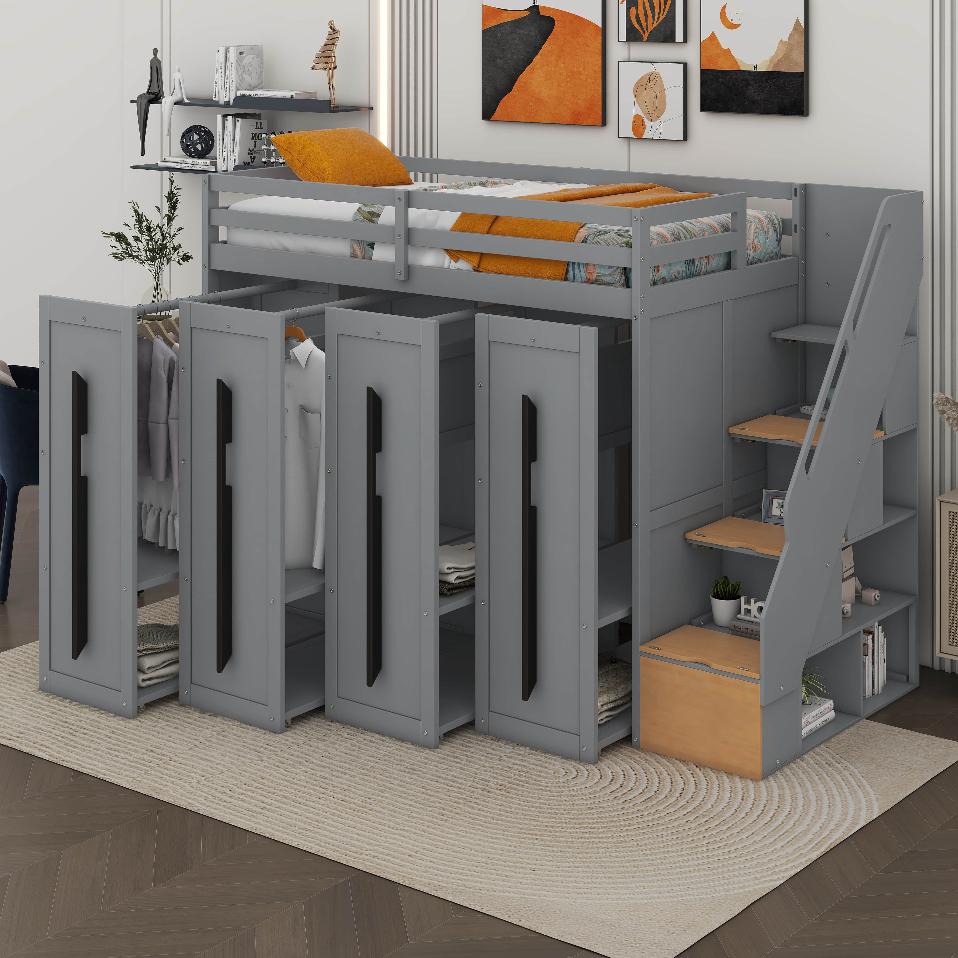 Isabelle & Max™ Modern Loft Bed With Two-Tone Storage Stairs And Pull ...