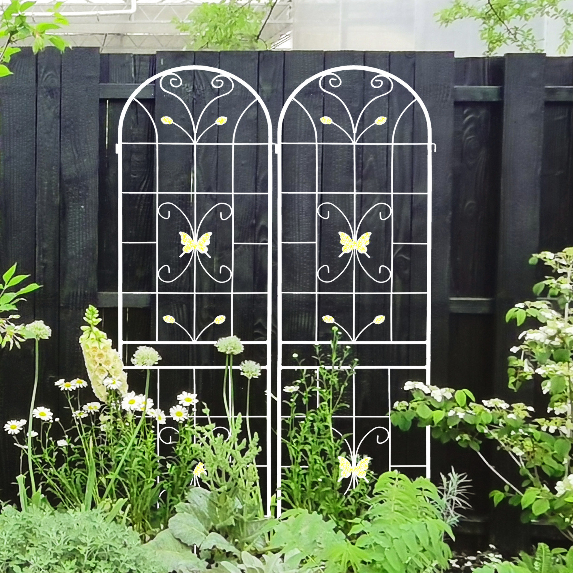 Winston Porter 86.7"X19.7" Metal Garden Trellis, 2 Pack Cream White ...