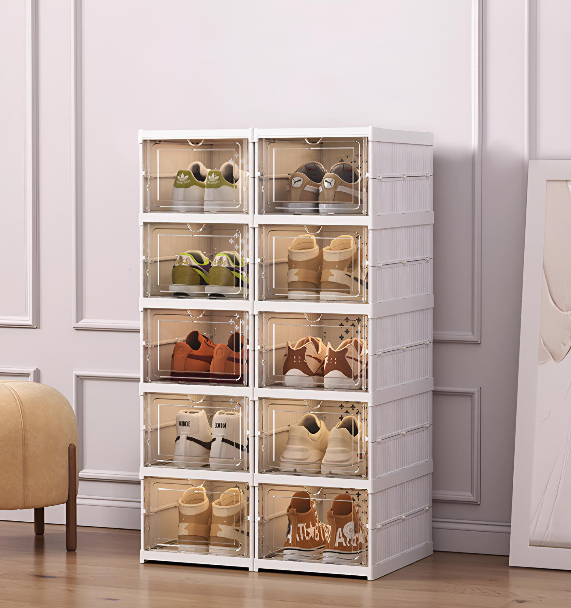 Rebrilliant Transparent Shoe Box, Integrated Narrow Shoe Rack | Wayfair