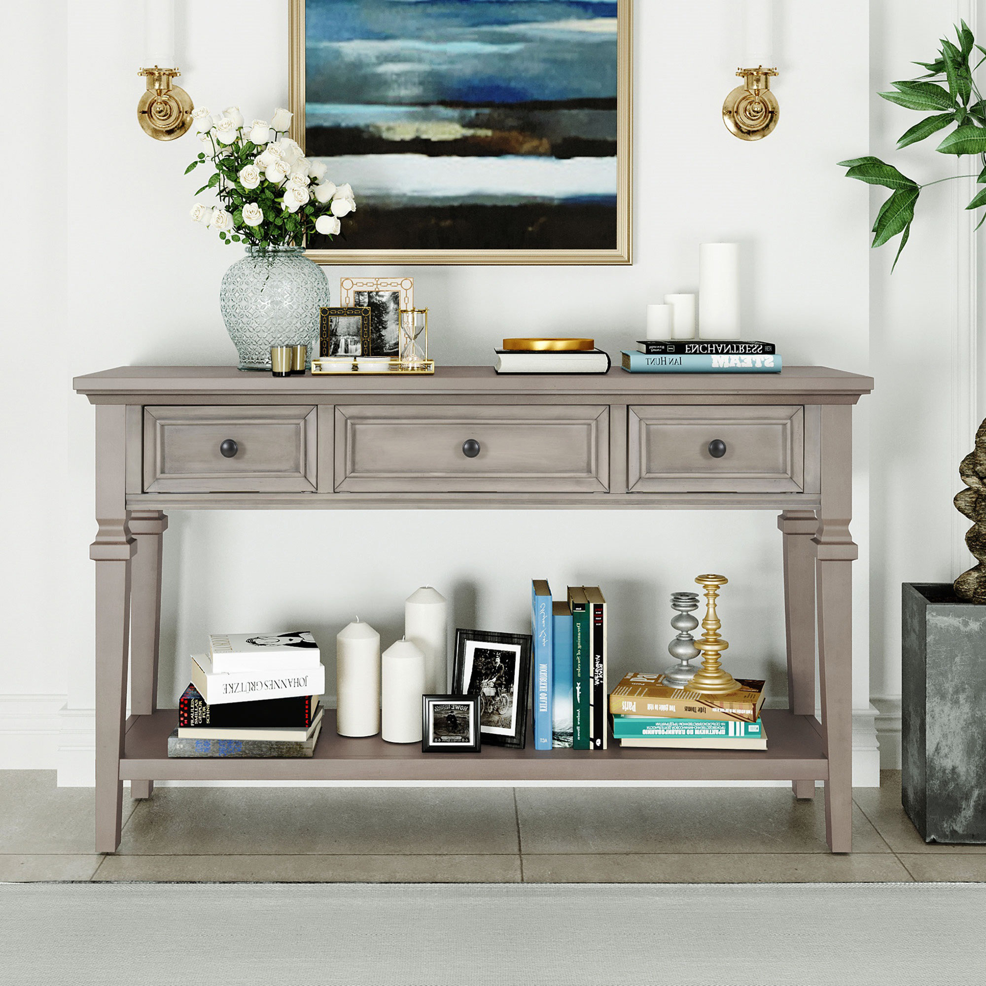 Ophelia & Co. Console Table With Three Top Drawers And Open Style ...
