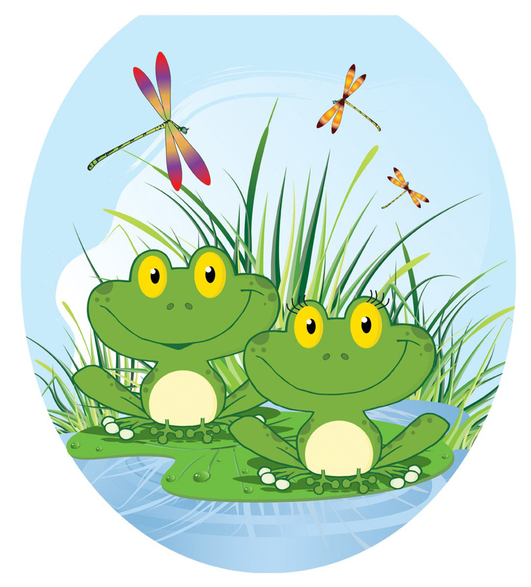Toilet Tattoos Floating Frogs Toilet Seat Decal – Reusable Static‑Cling Vinyl for Round ...