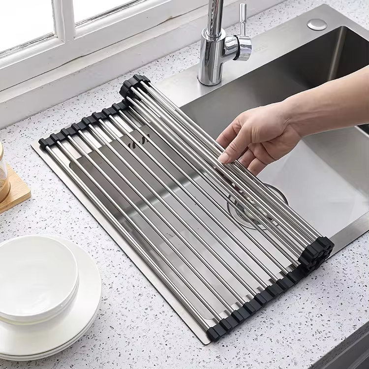 KDK HOME 18.5" Roll Up Dish Drying Rack Stainless Steel Portable ...