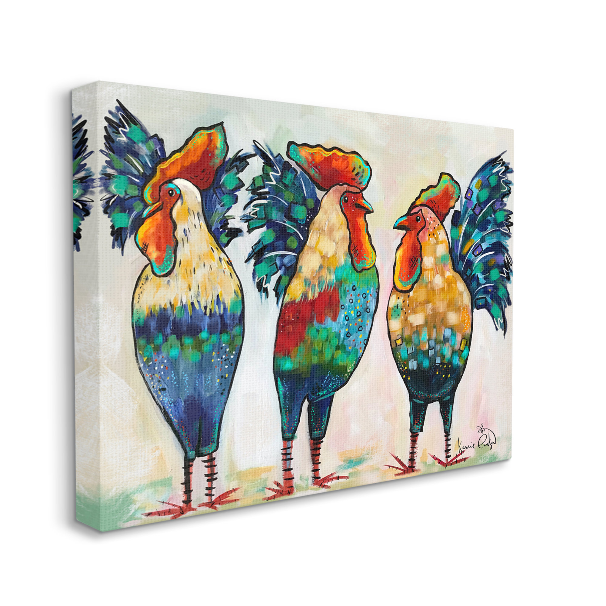 Stupell Industries Bold Patterned Chickens Hens Vivid Feathers Standing ...