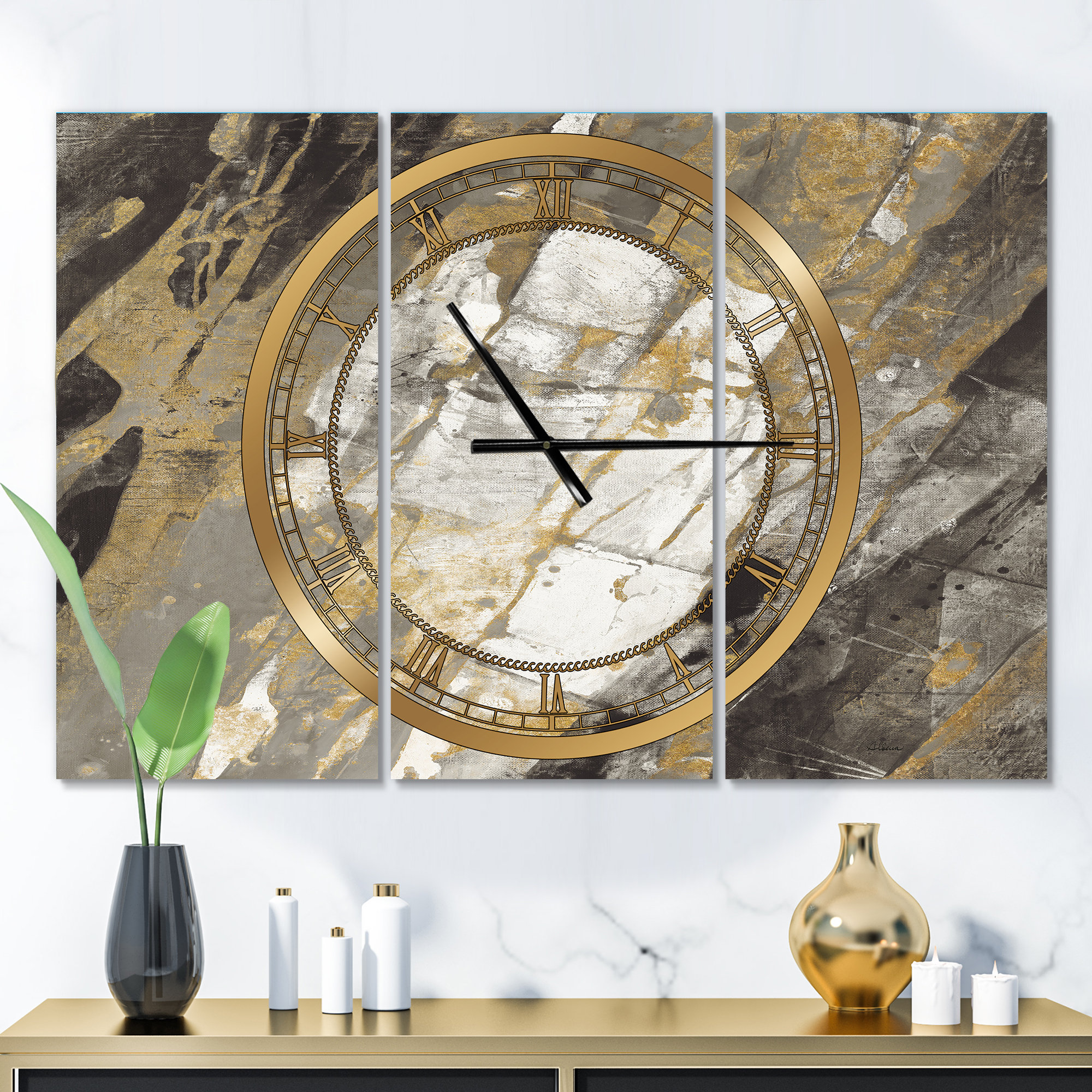 East Urban Home Gold, Black and White Hanpainted Abstract - Traditional ...
