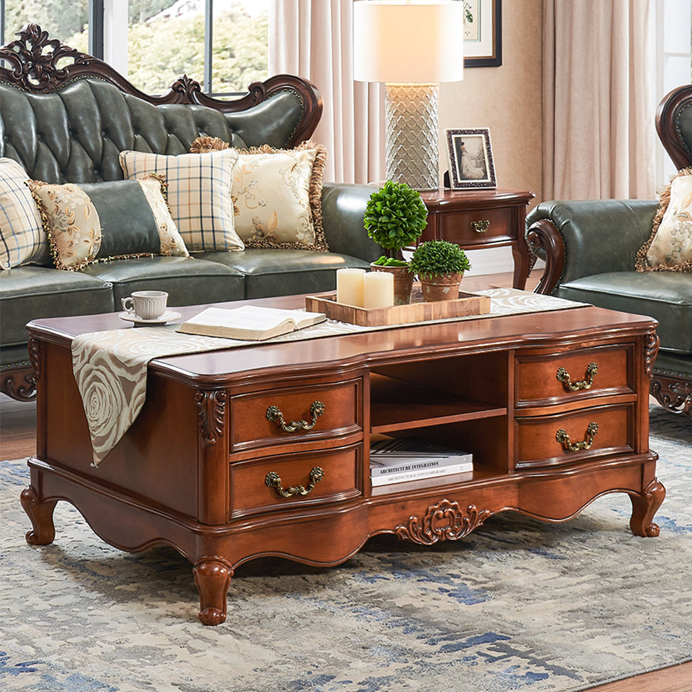 Romero European Solid Wood Carved Coffee Table Coffee Table - Wayfair ...