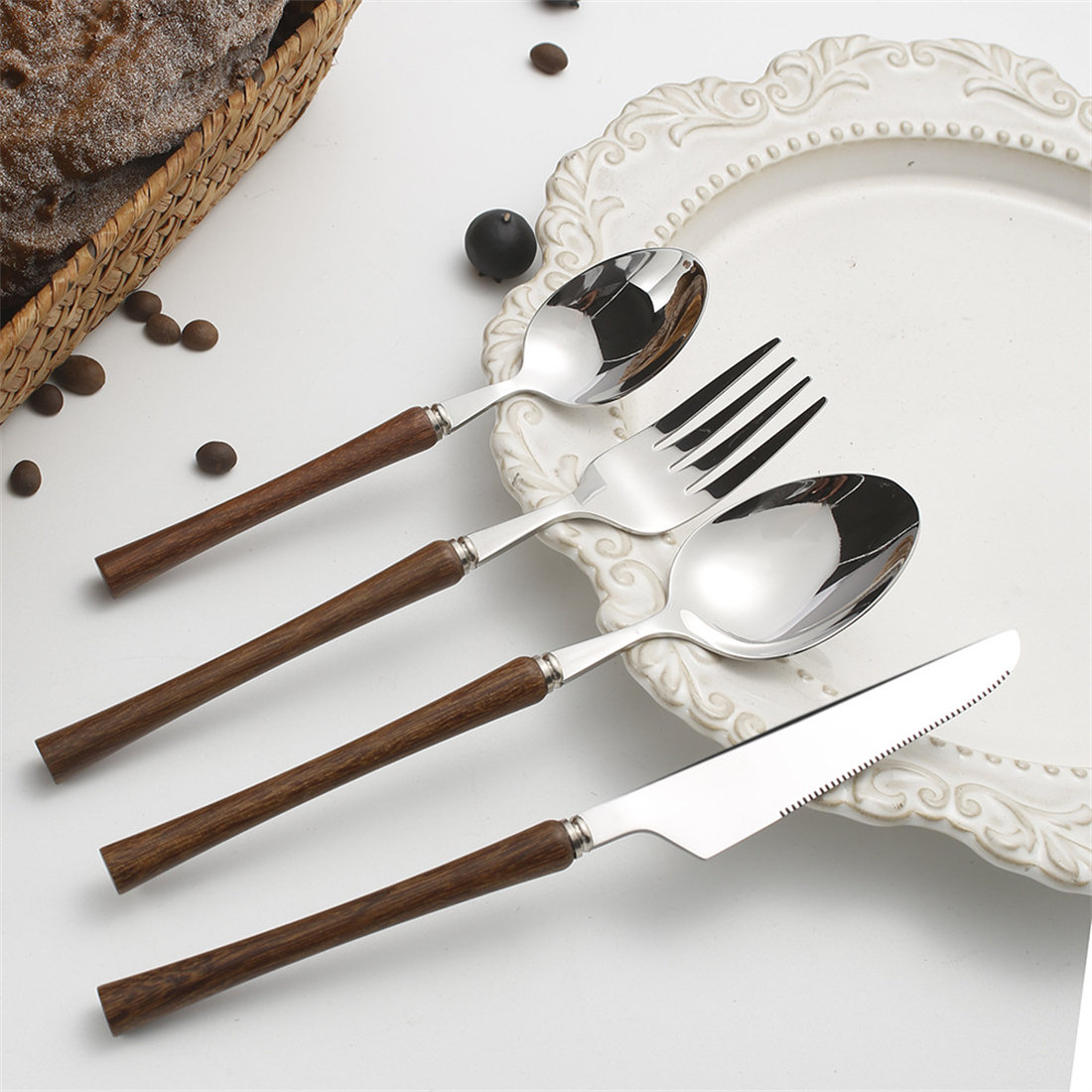 Latitude Run® Stainless Steel Utensils With Wooden Handles - Fork ...