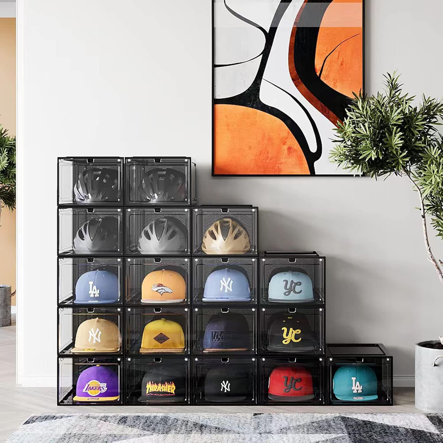 X－MAX FURNITURE Hat Organizer Box For Baseball Caps, 3Pack Clear ...