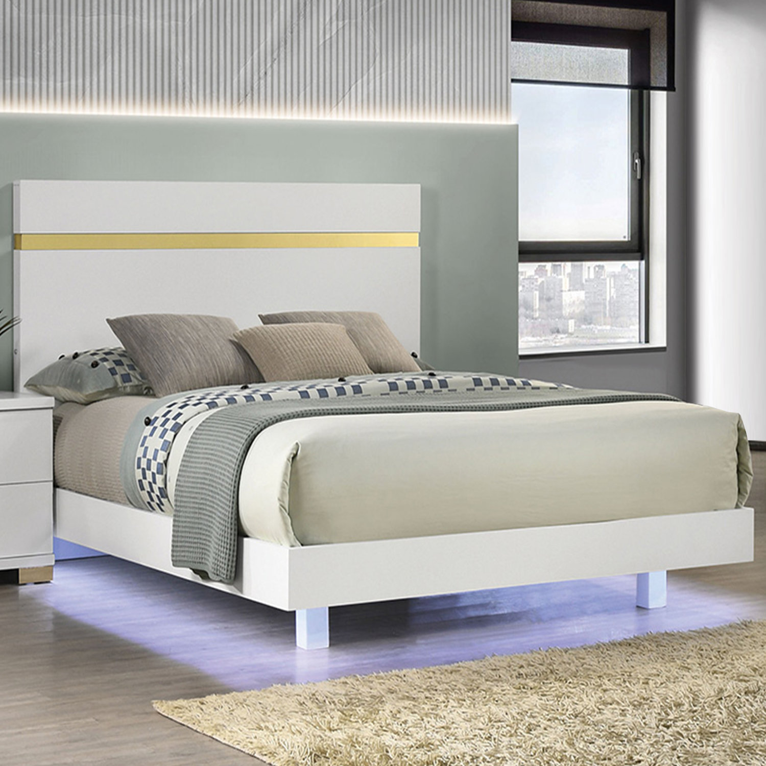 Brayden Studio® Wooden Eastern Bed With Underbed LED In White And Gold ...