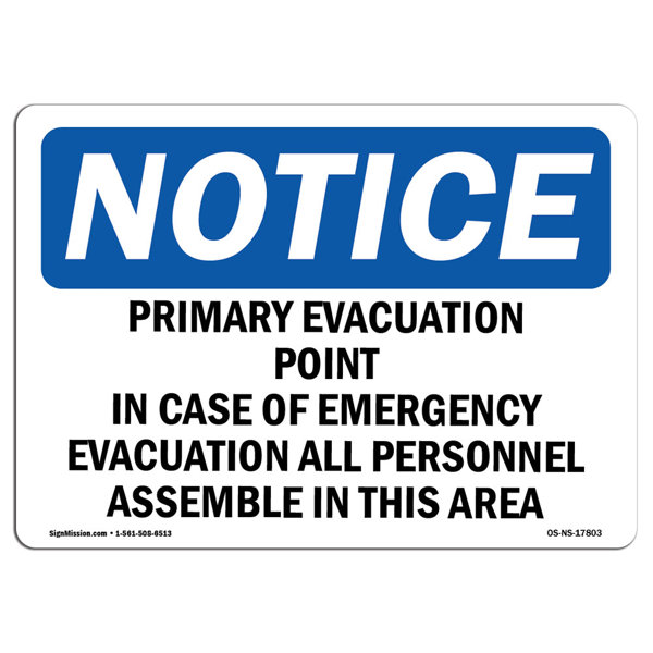 SignMission Primary Evacuation Point in Case of Emergency Sign | Wayfair