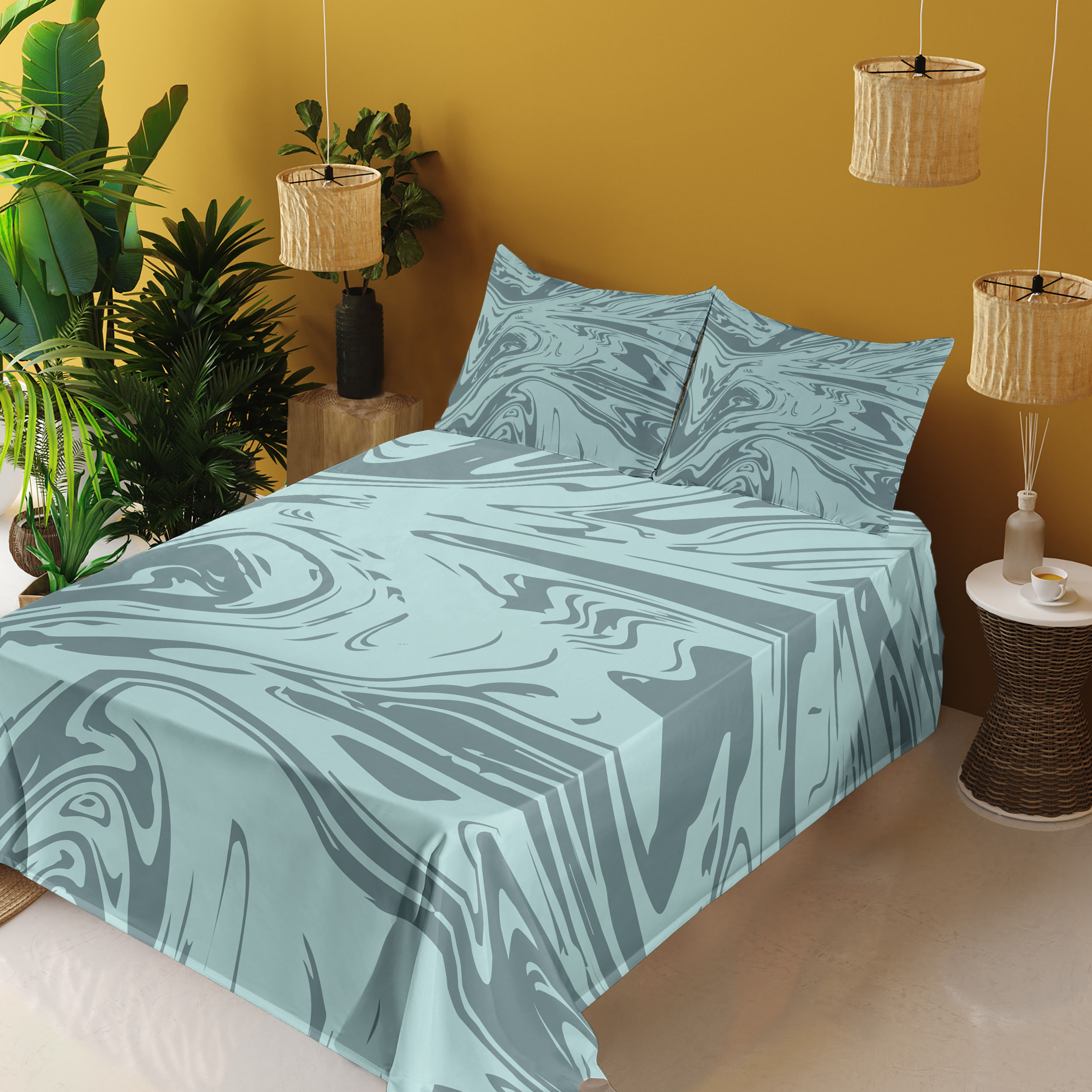Ambesonne Grey and Turquoise Sheet Set Marble Pattern Pale Teal and ...