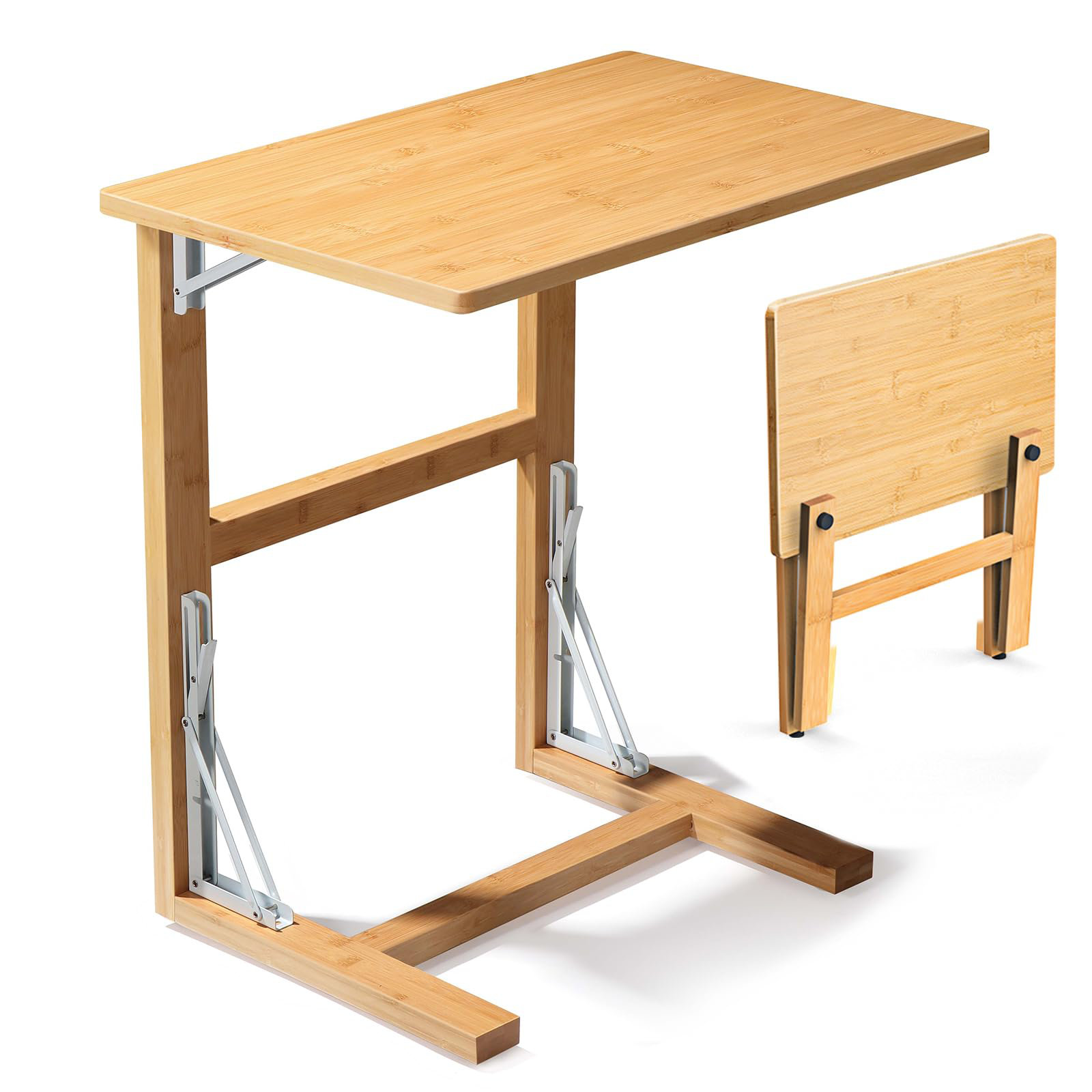 Latitude Run® 24'' Folding TV Tray Table, Bamboo C Shaped End Table ...