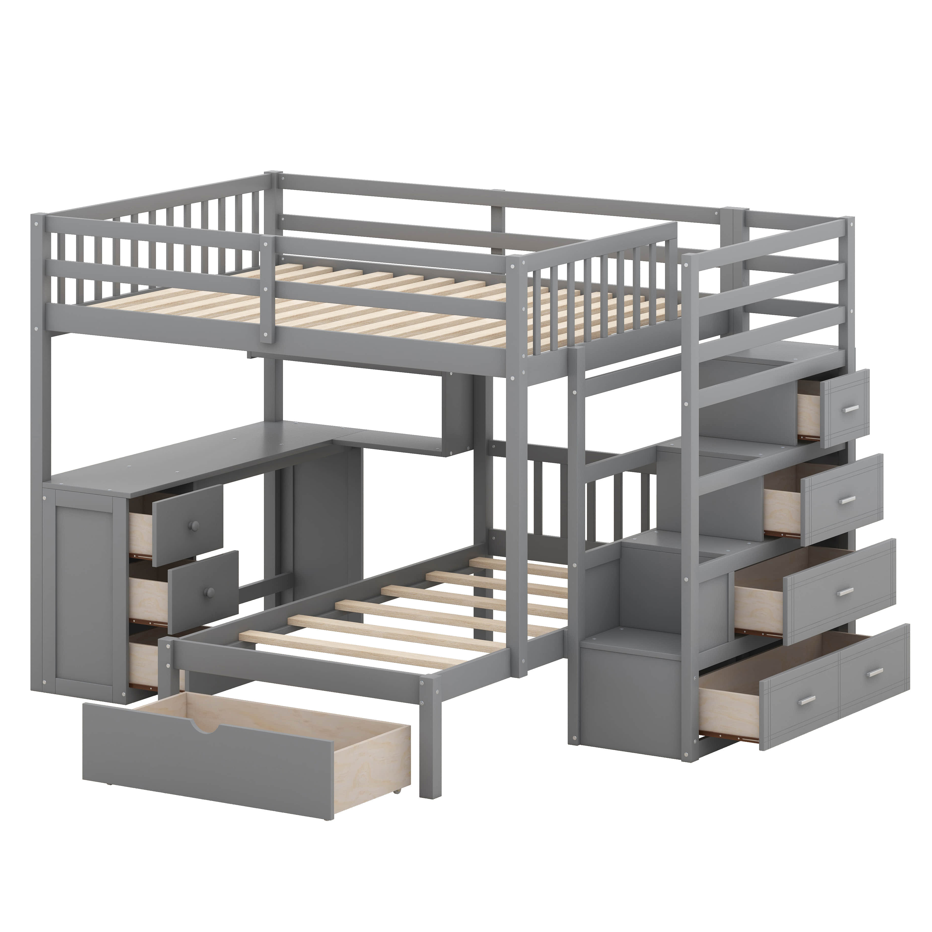 Harriet Bee Jarid Full over Twin 8 Drawer Solid Wood Futon Bunk Bed ...