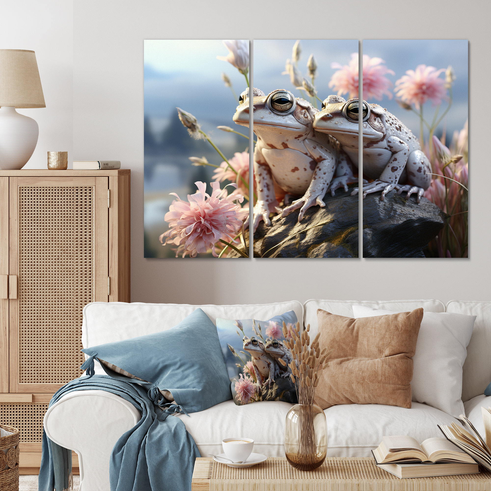 Winston Porter Frog Monochrome Landscape On Canvas 3 Pieces Print | Wayfair