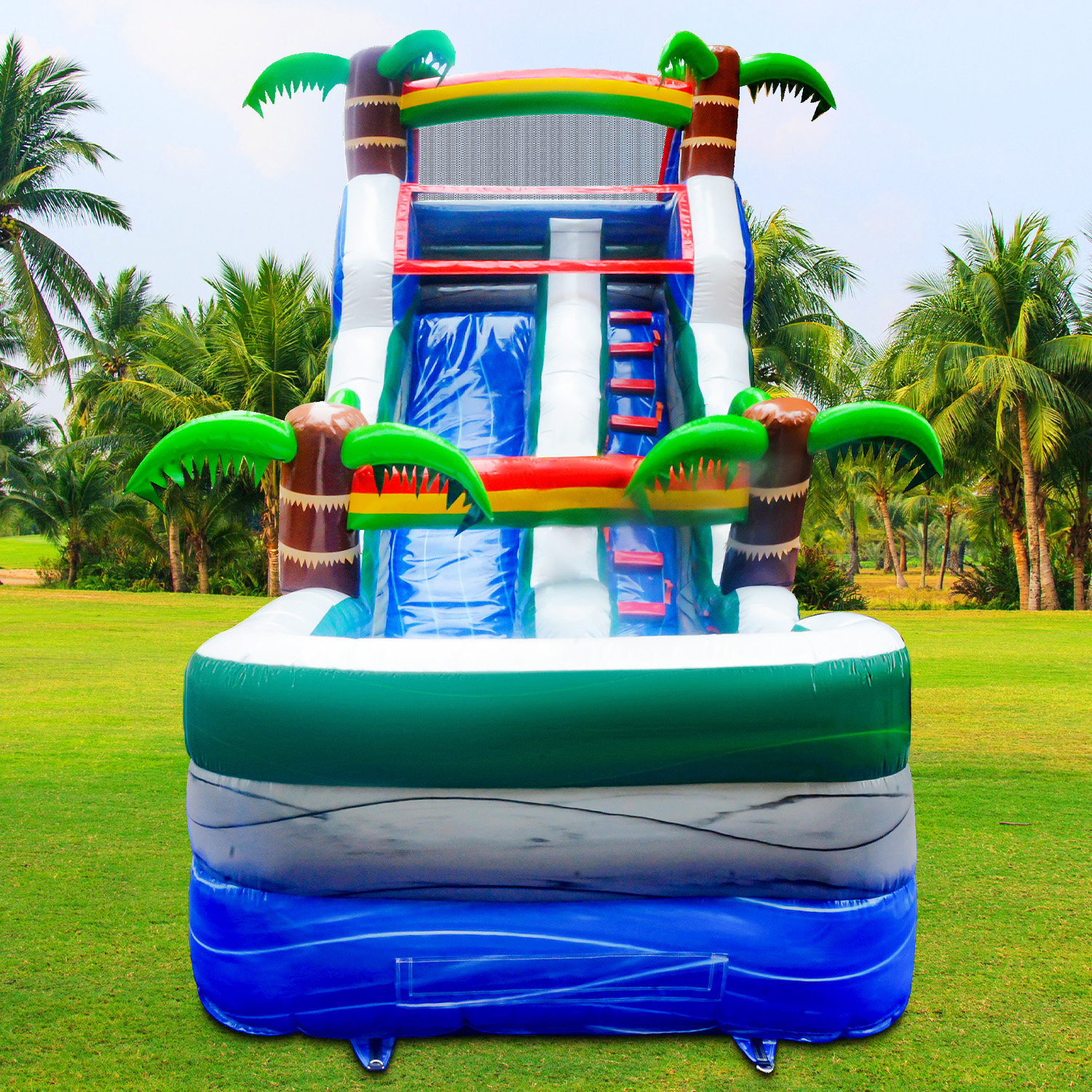 GOOSH 16' x 26' Tropical Palm Tree Inflatable Water Slide with Air ...