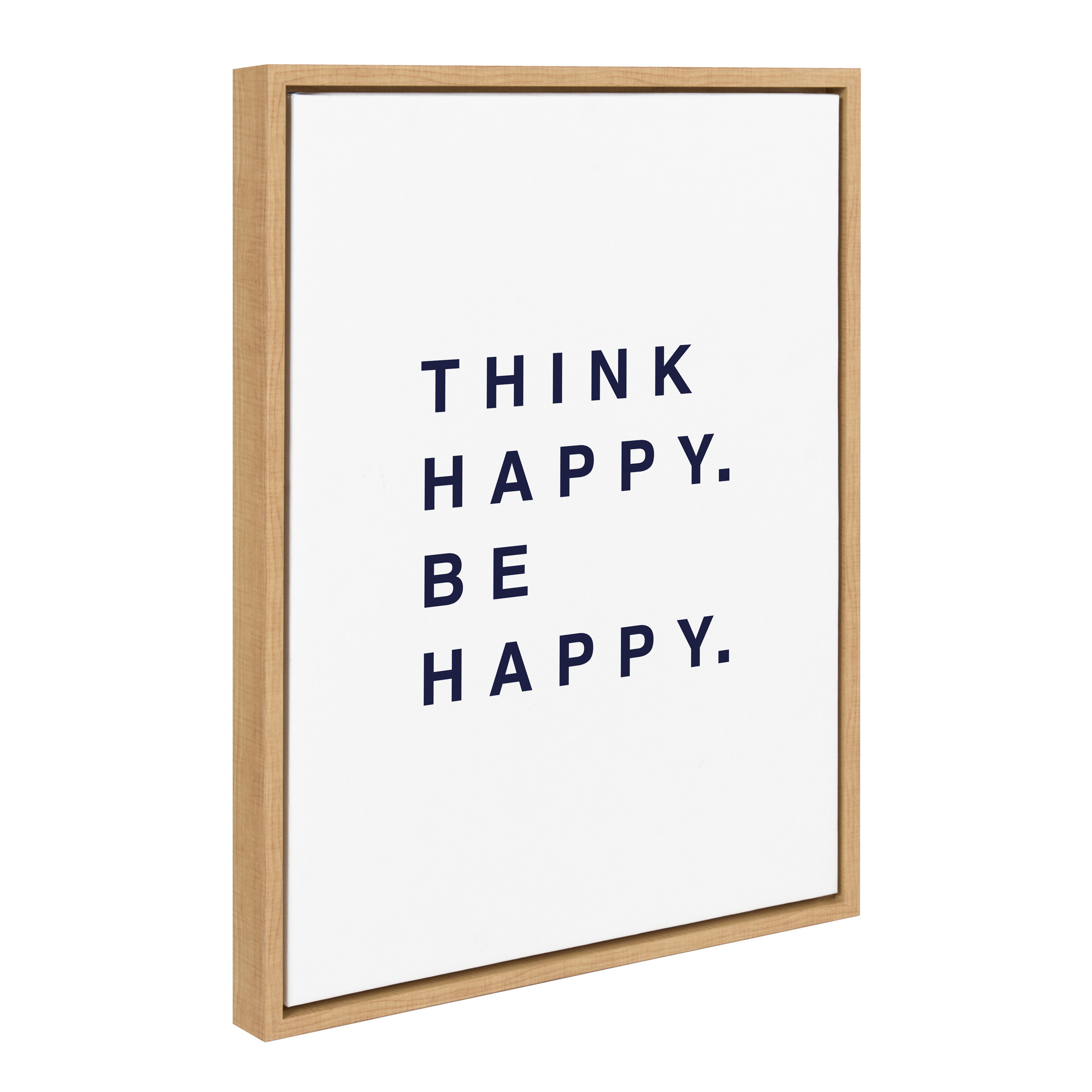 Beachcrest Home™ Shalyce Think Happy Be Happy Blue Framed Canvas By ...