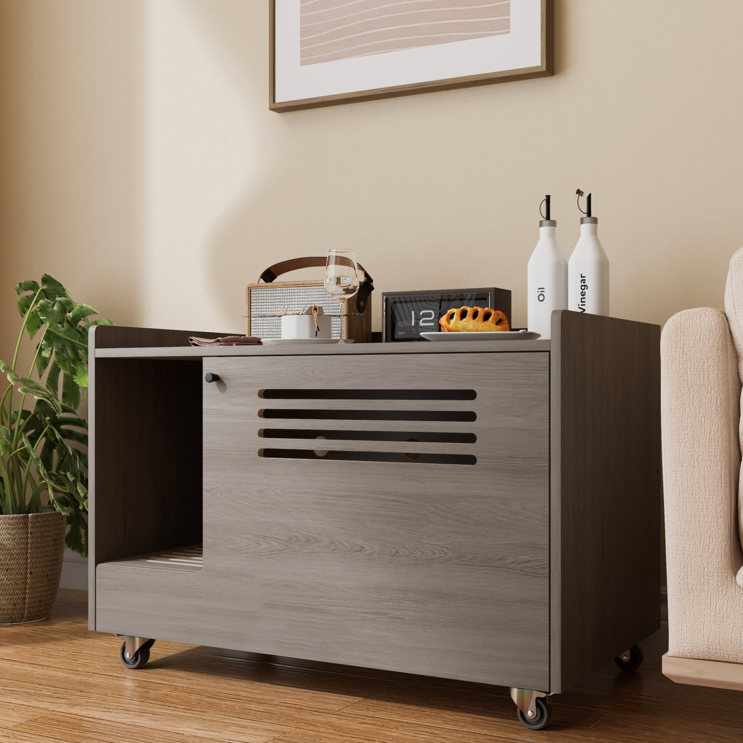 Latitude Run® Cat litter box hosue With top side fence and wheels | Wayfair